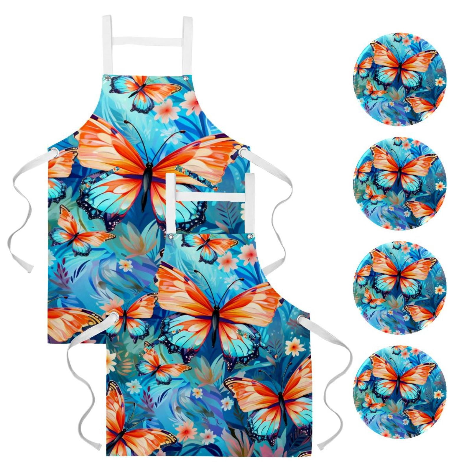 Aprons for Women Men Chef With Pockets - 2 Pack Colorful Butterfly ...
