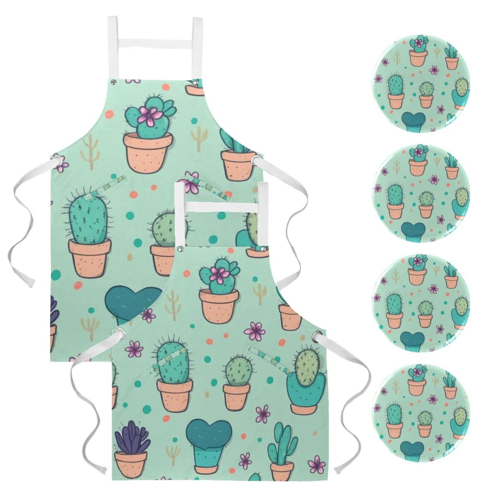 Aprons for Women Men Chef With Pockets - 2 Pack Colorful Cactus ...
