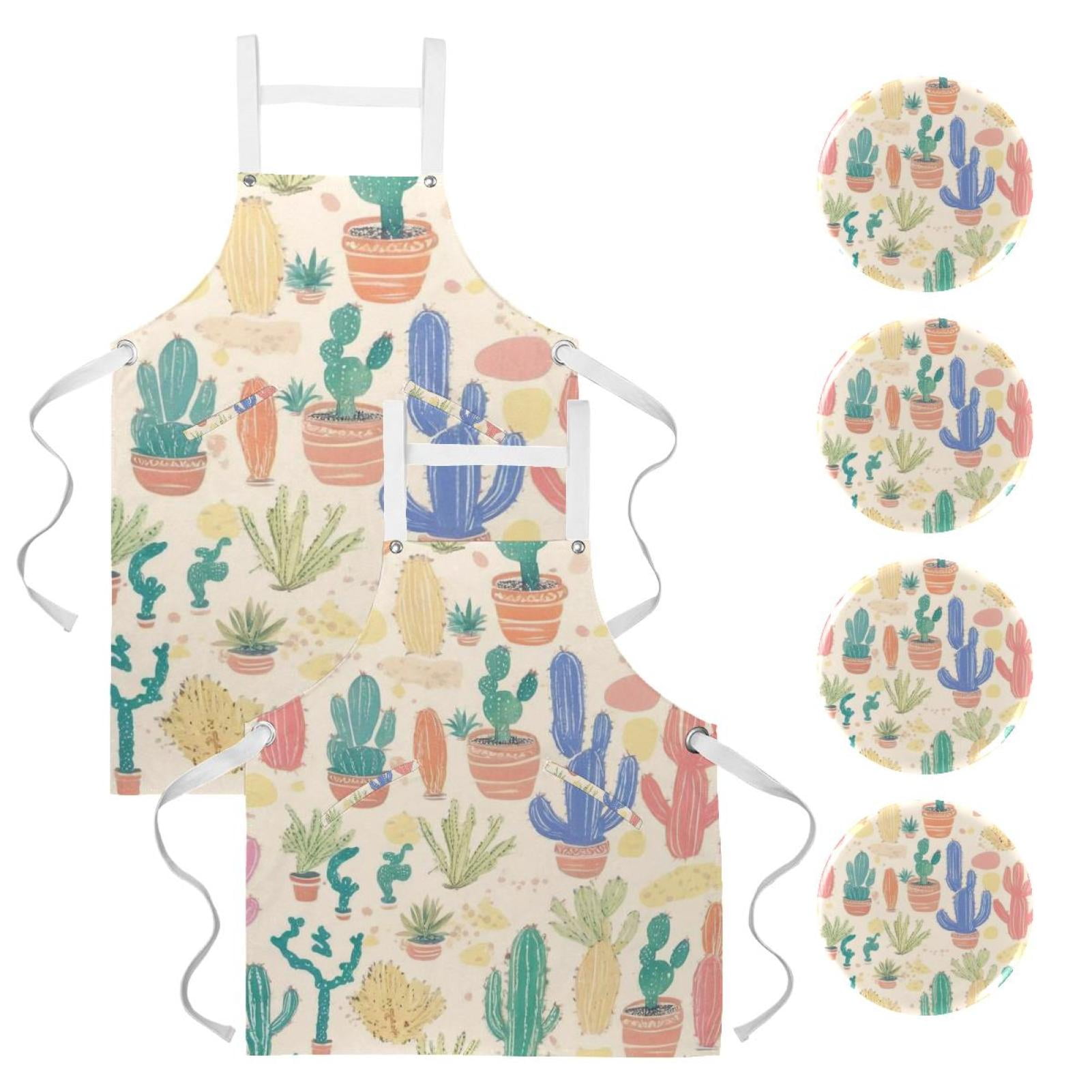 Aprons for Women Men Chef With Pockets - 2 Pack Colorful Cactus ...