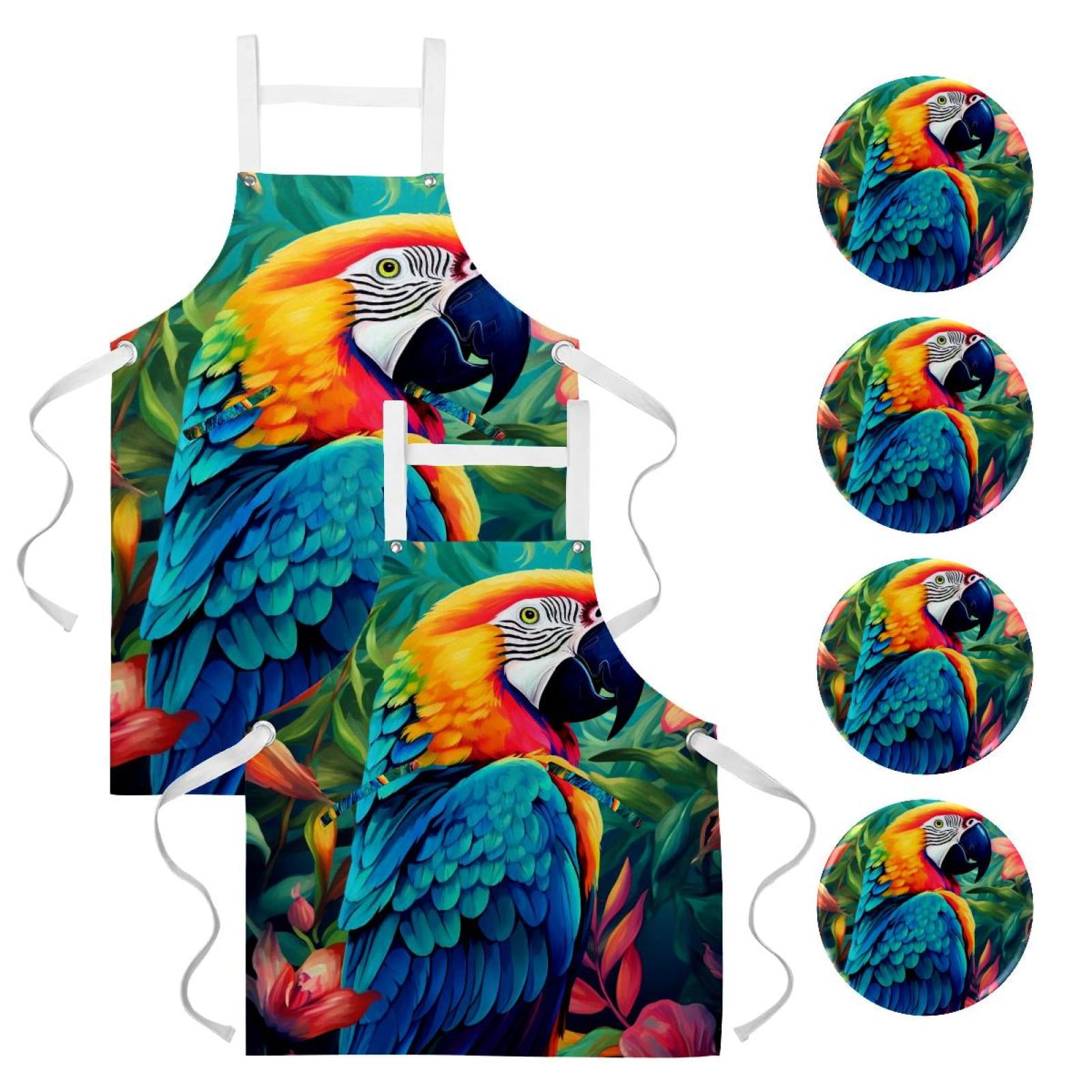 Aprons for Women Men Chef With Pockets - 2 Pack Colorful Parrot Flowers ...