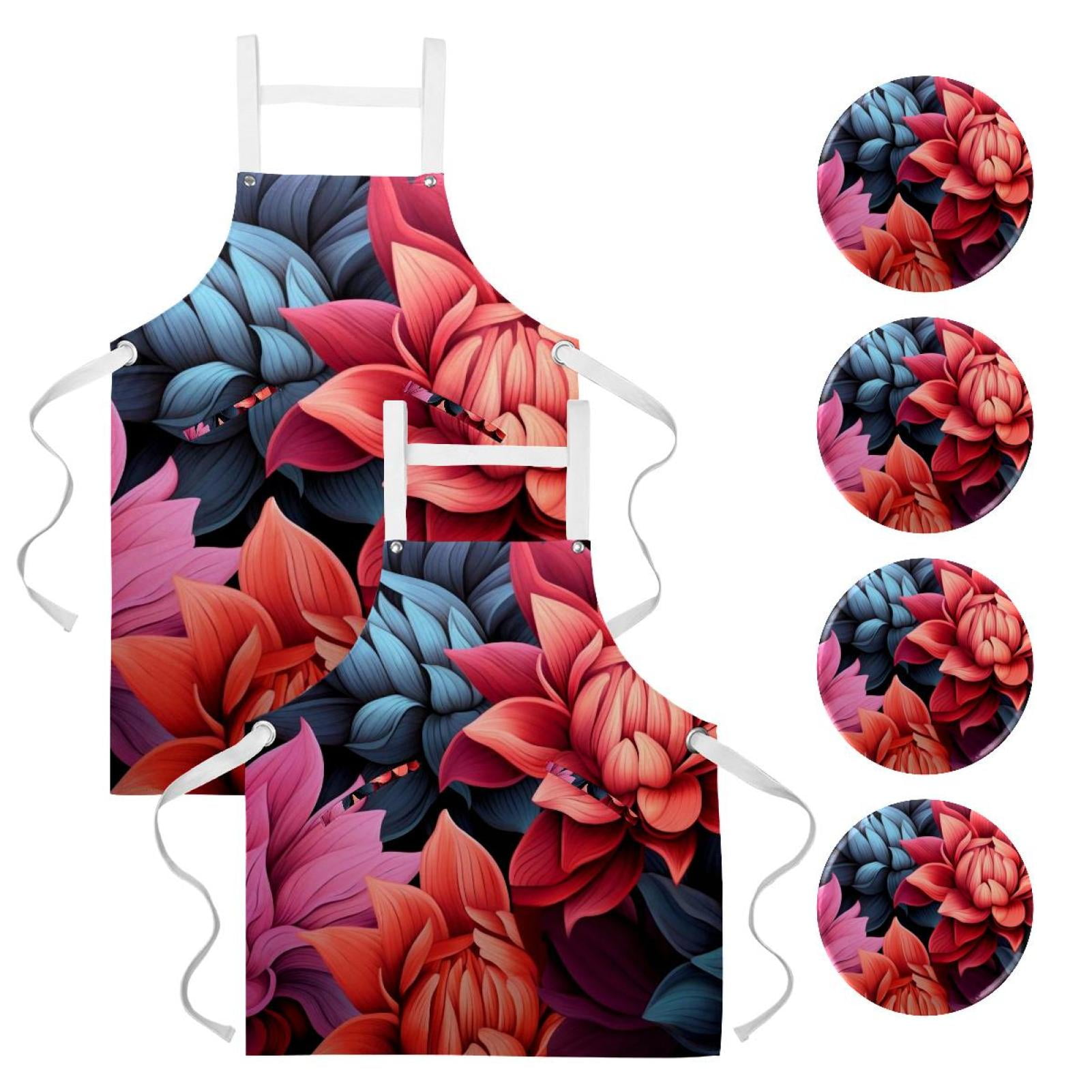 Aprons for Women Men Chef With Pockets - 2 Pack Colorful Petal Flowers ...