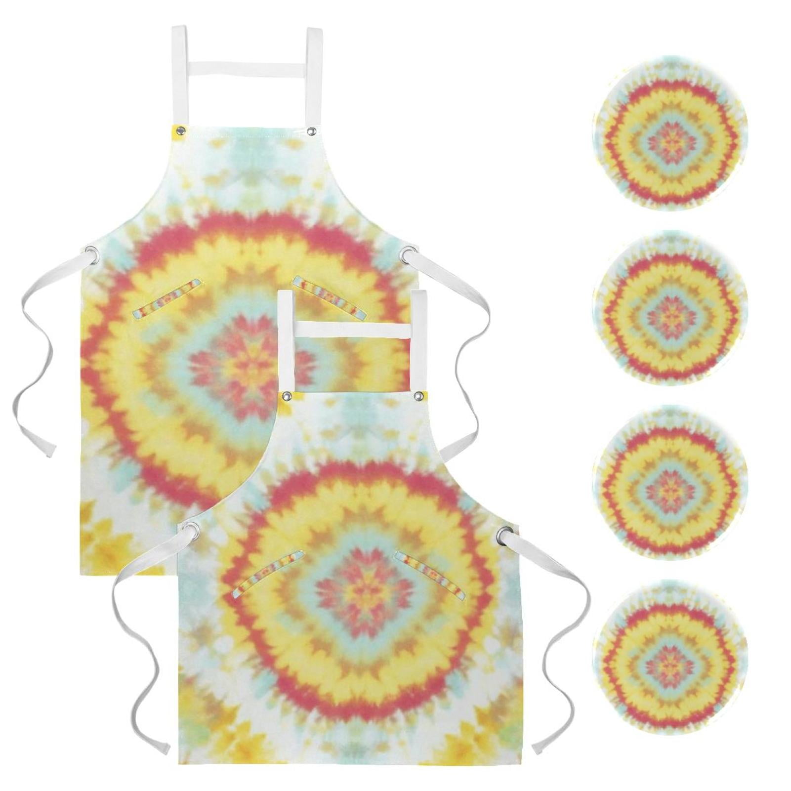 Aprons for Women Men Chef With Pockets - 2 Pack Colorful Tie Dyeing ...