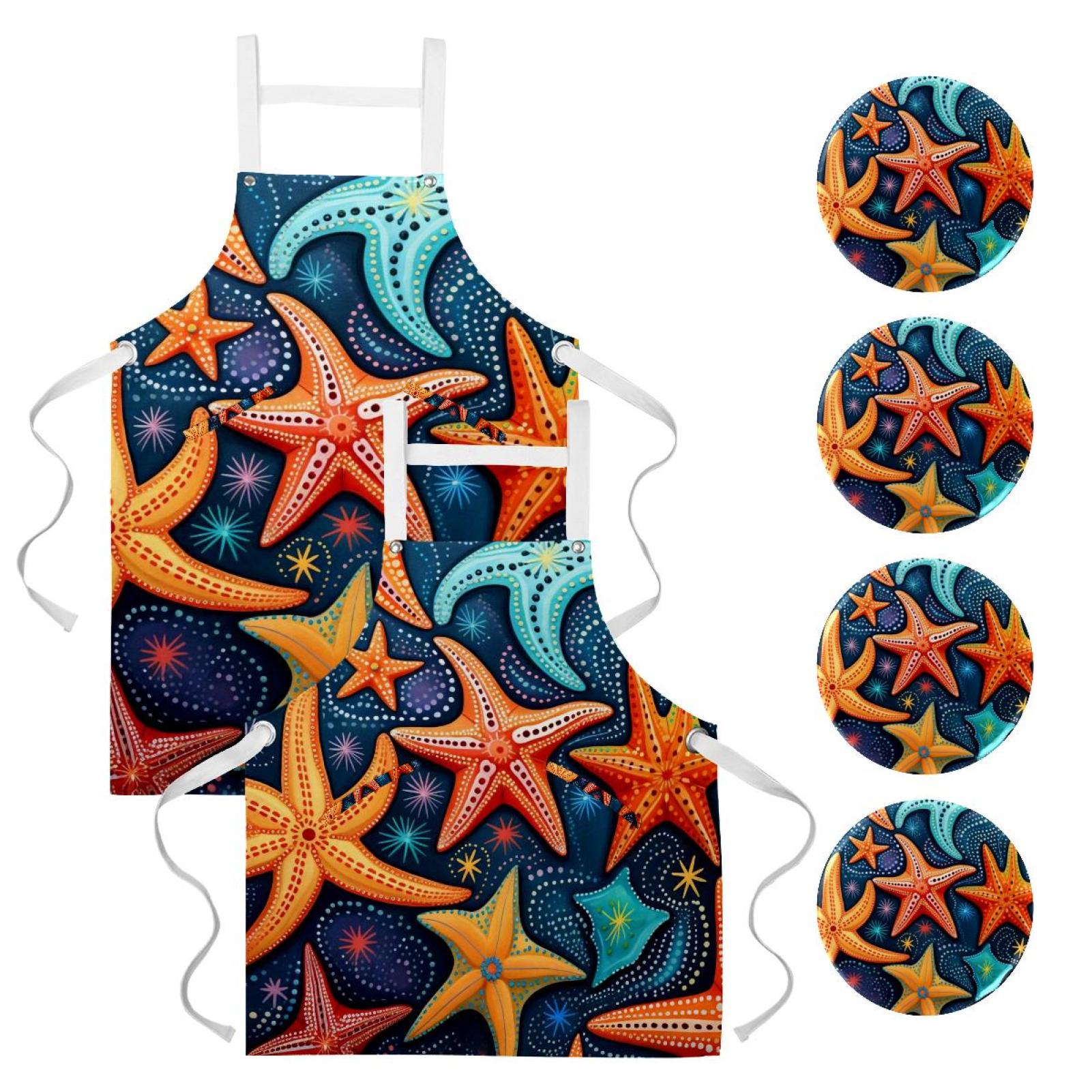 Aprons for Women Men Chef With Pockets - 2 Pack Crowds of Starfish ...
