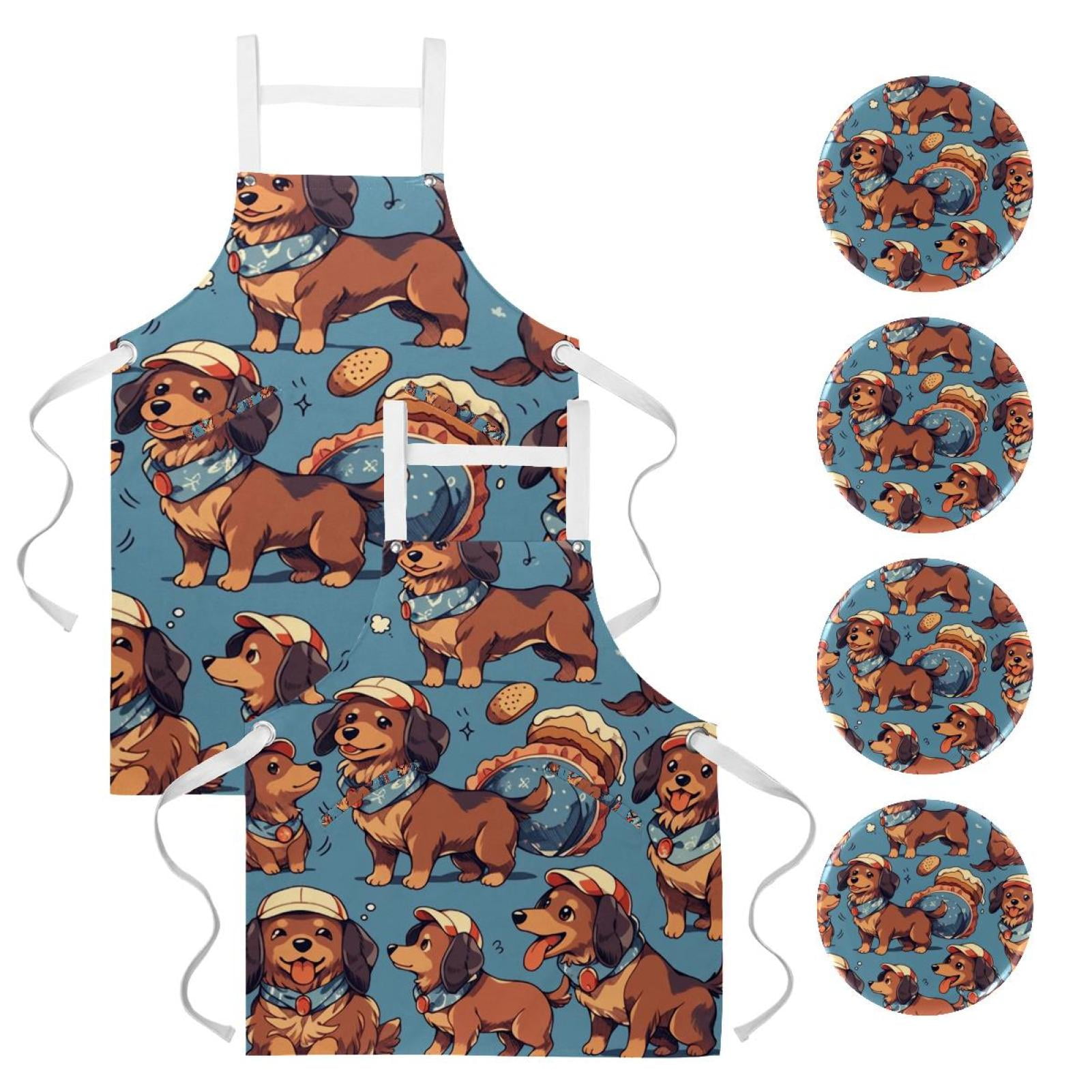 Aprons for Women Men Chef With Pockets - 2 Pack Cute Cartoon Puppy ...