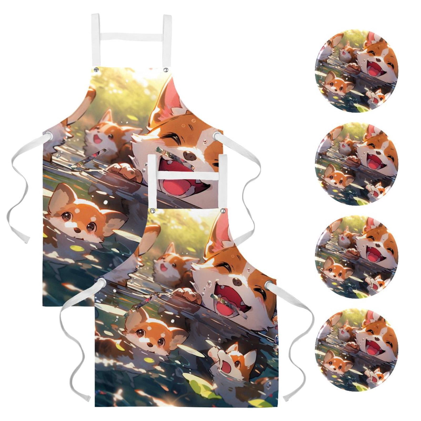 Aprons for Women Men Chef With Pockets - 2 Pack Cute Cartoon corgi ...