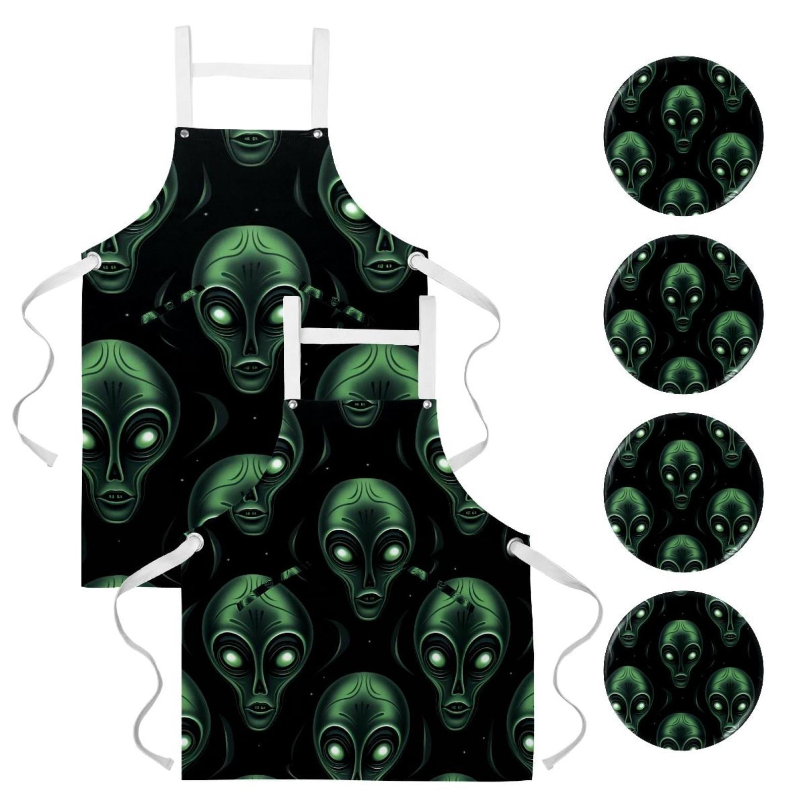 Aprons for Women Men Chef With Pockets - 2 Pack Cute Green Alien ...