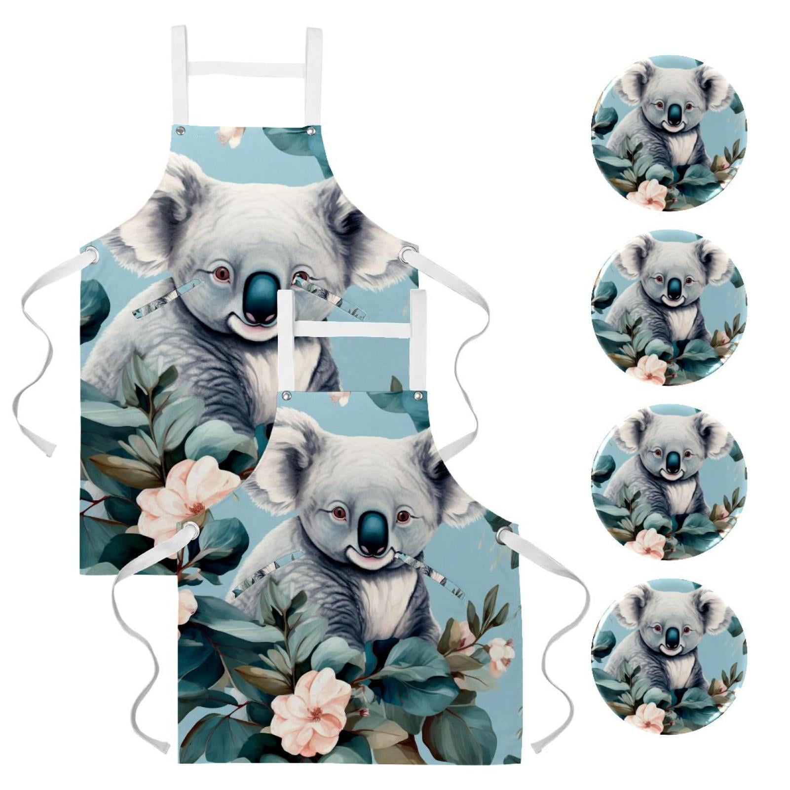 Aprons for Women Men Chef With Pockets - 2 Pack Cute Koala Leaves Adjustable Bib Apron, Kitchen ...