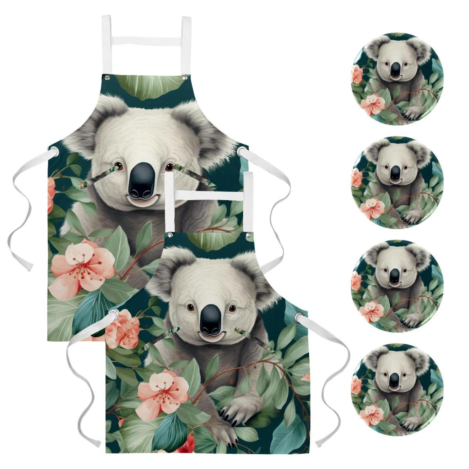 Aprons for Women Men Chef With Pockets - 2 Pack Cute Koala Leaves Adjustable Bib Apron, Kitchen ...