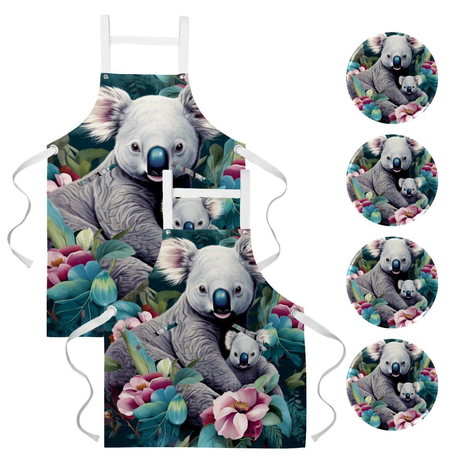 Aprons for Women Men Chef With Pockets - 2 Pack Cute Koala Leaves ...