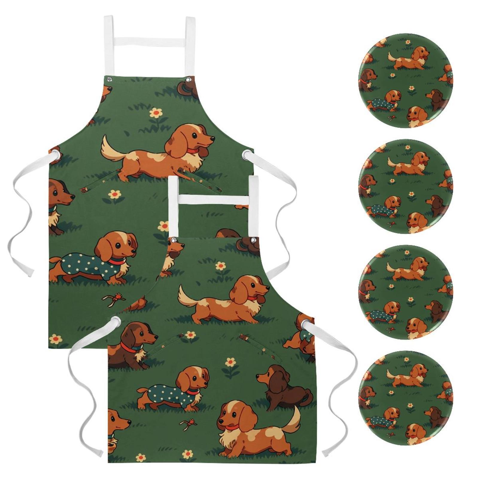 Aprons for Women Men Chef With Pockets - 2 Pack Cute Little Dog ...