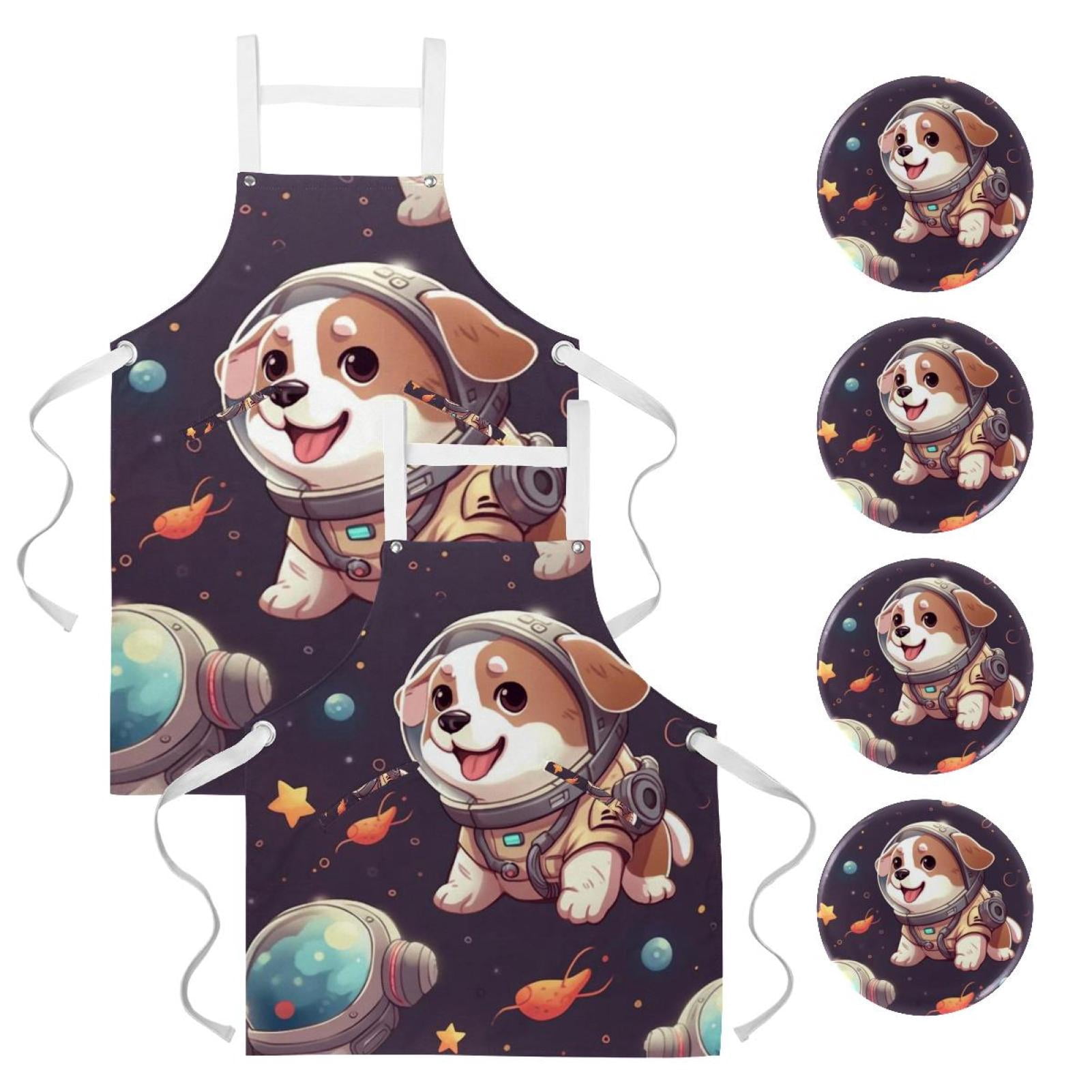 Aprons for Women Men Chef With Pockets - 2 Pack Cute Space Dog ...