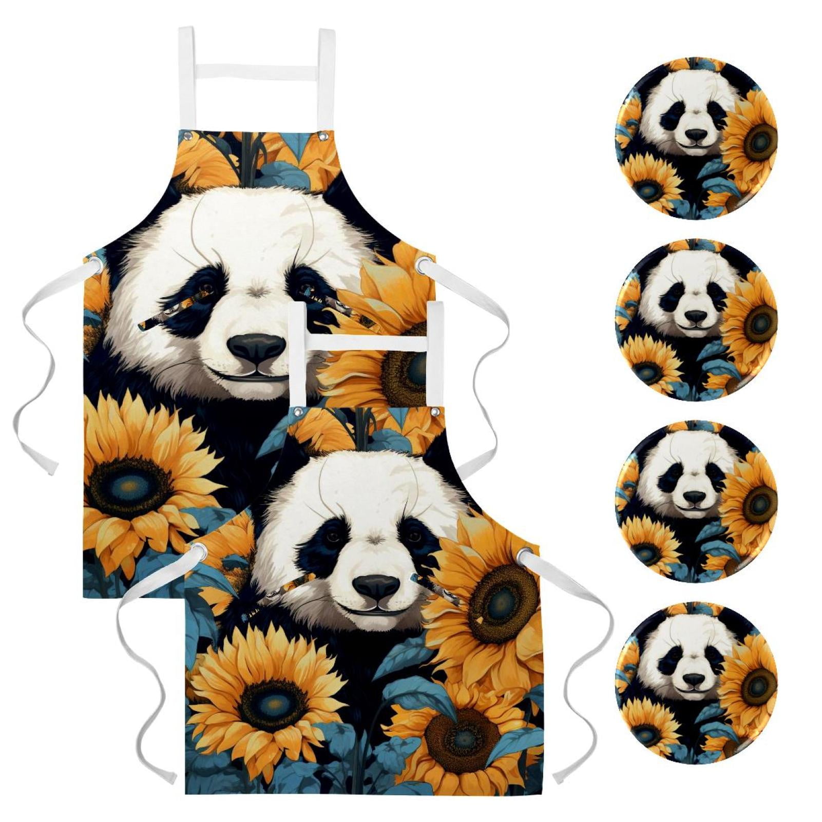Aprons for Women Men Chef With Pockets - 2 Pack Cute Sunflower Panda ...