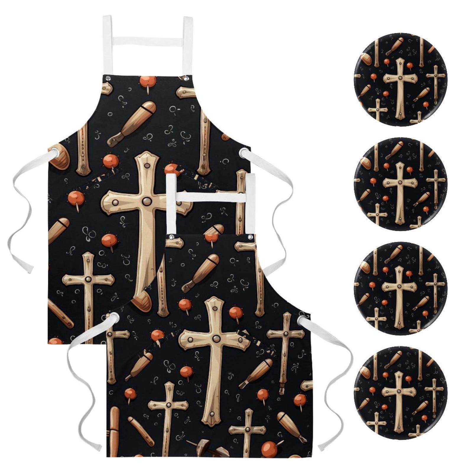 Aprons for Women Men Chef With Pockets - 2 Pack Easter Cross Art ...