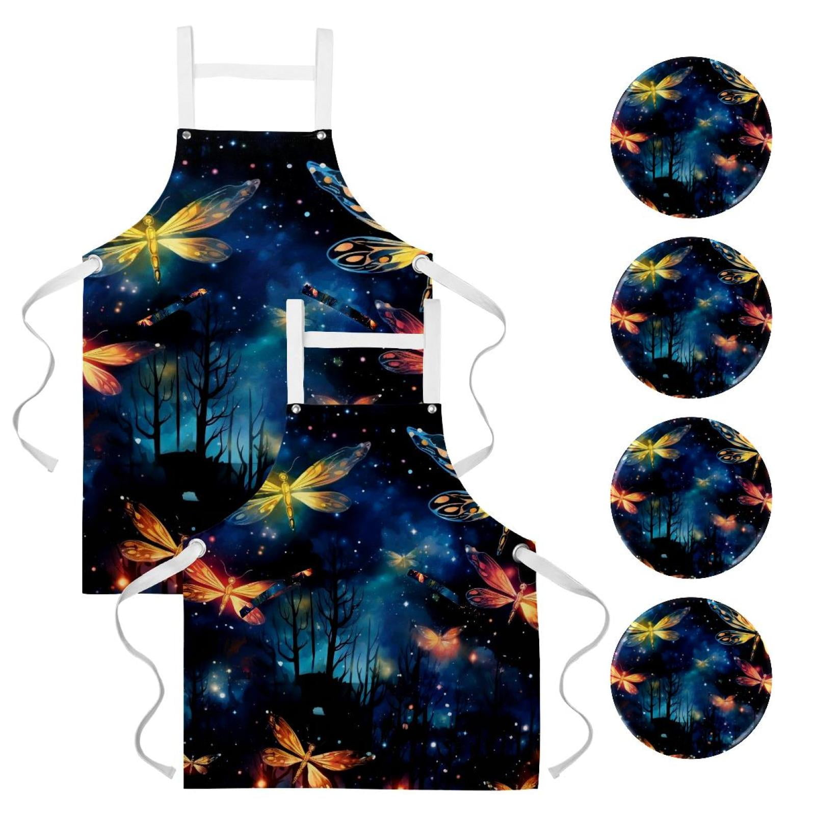 Aprons for Women Men Chef With Pockets - 2 Pack Fireflies at Night ...