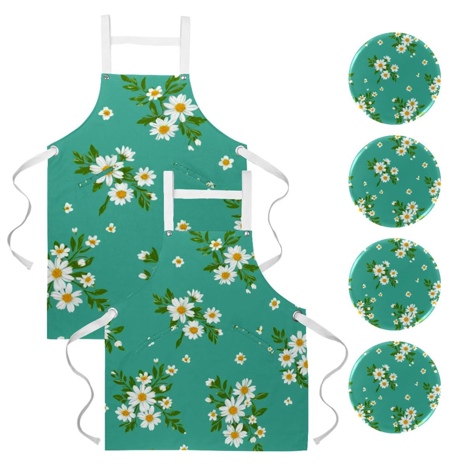 Aprons for Women Men Chef With Pockets - 2 Pack Floral Art Pattern ...