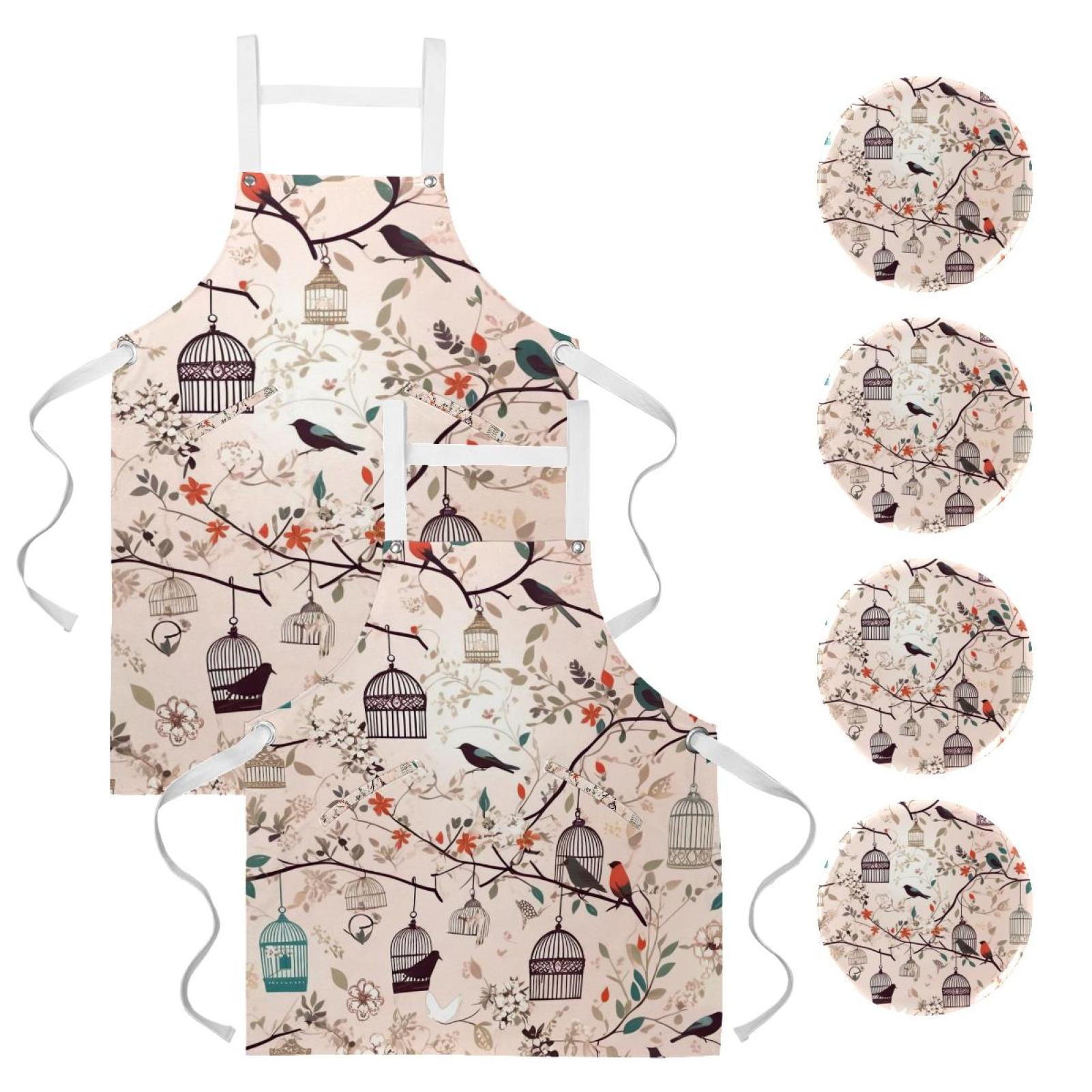 Aprons for Women Men Chef With Pockets - 2 Pack Floral Art Pattern ...