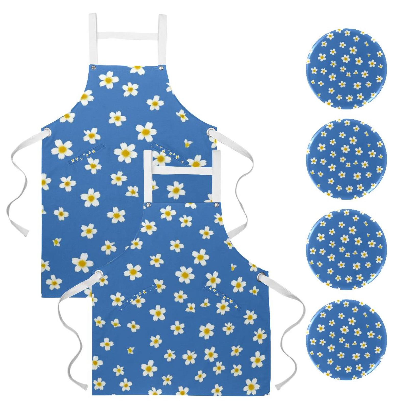 Aprons for Women Men Chef With Pockets - 2 Pack Flower Adjustable Bib ...