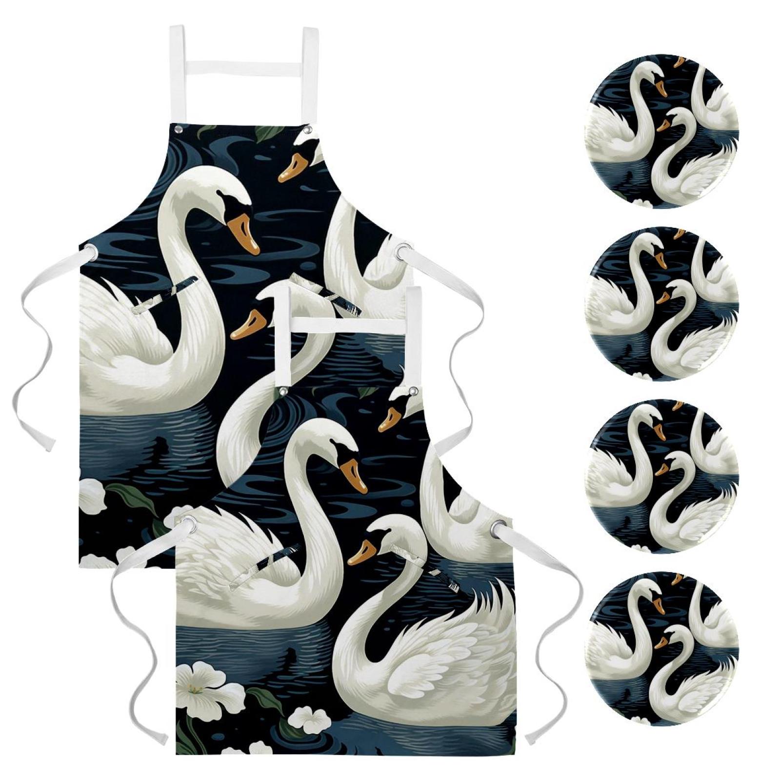Aprons for Women Men Chef With Pockets - 2 Pack Flowers and Swans ...