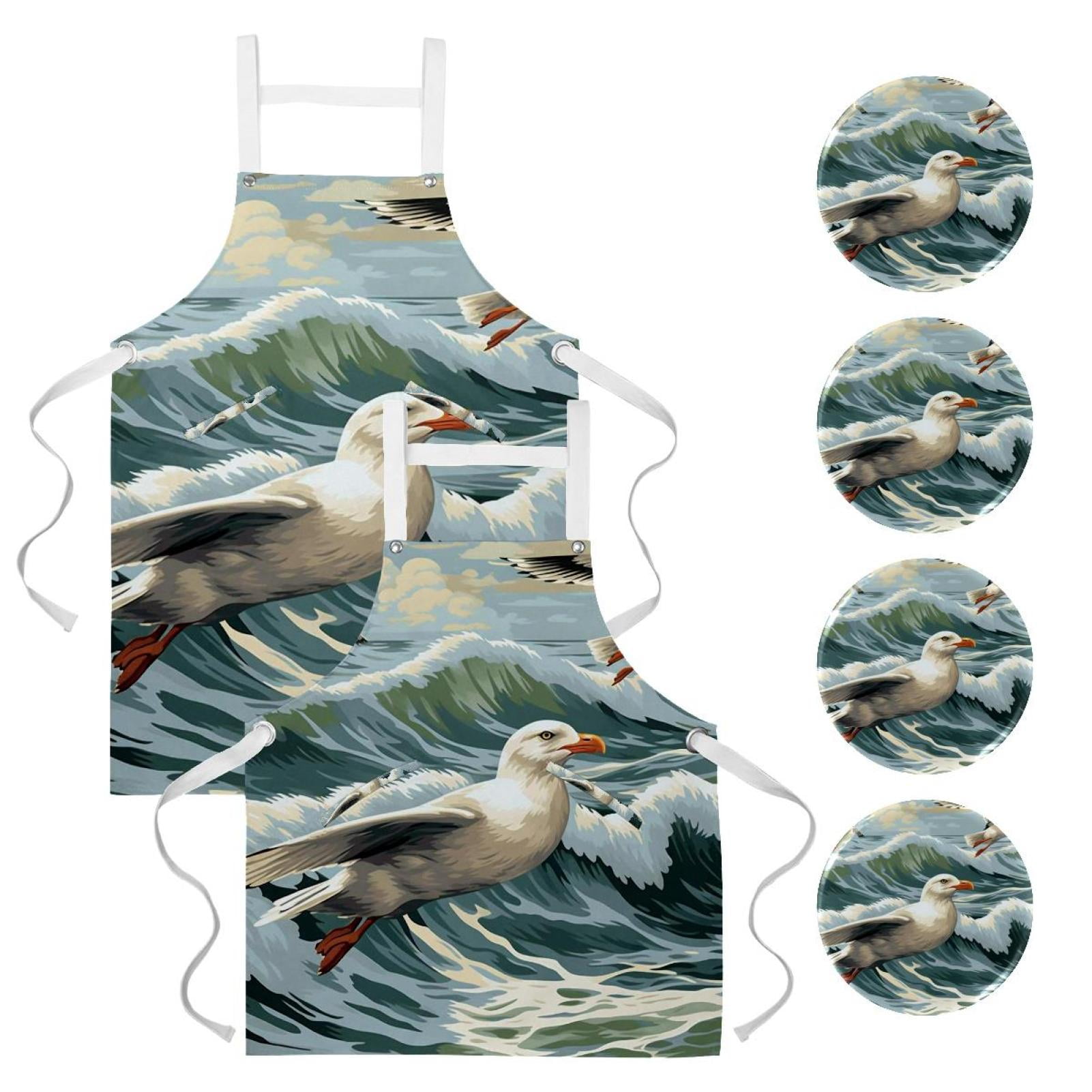 Aprons for Women Men Chef With Pockets - 2 Pack Flying Seagulls ...