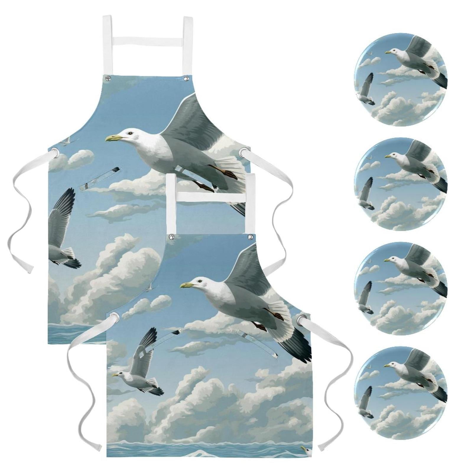 Aprons for Women Men Chef With Pockets - 2 Pack Flying Seagulls ...