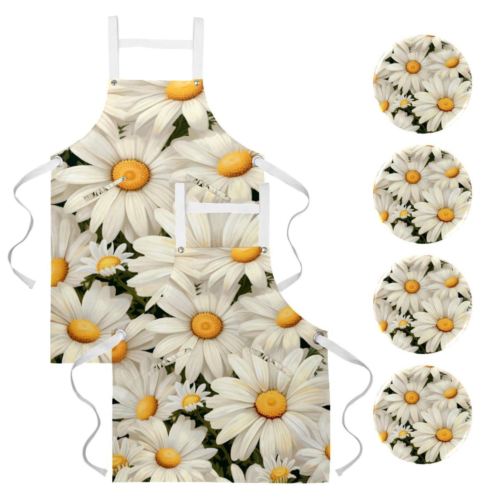 Aprons for Women Men Chef With Pockets - 2 Pack Fresh Daisies ...