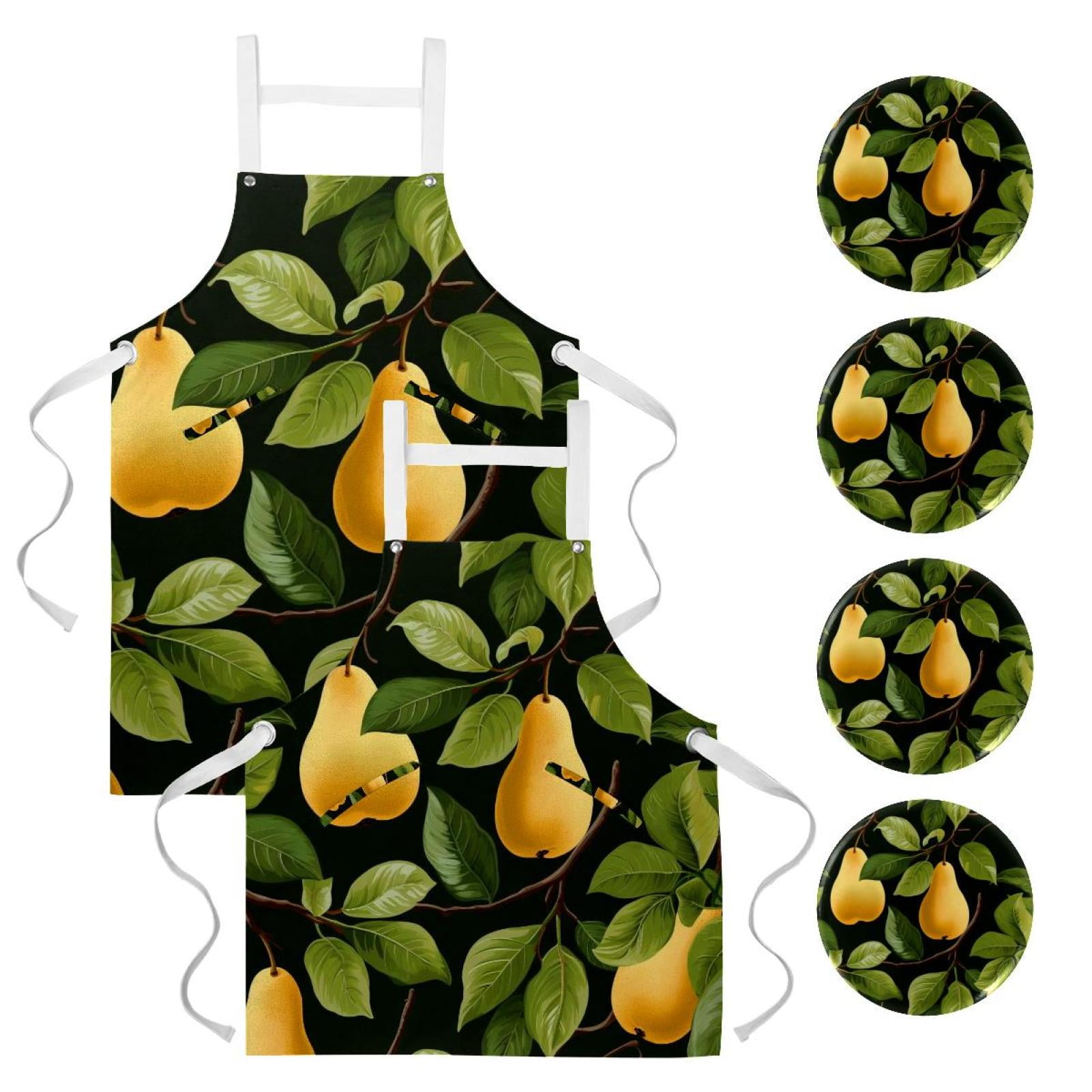 Aprons for Women Men Chef With Pockets - 2 Pack Fresh Pear Adjustable ...
