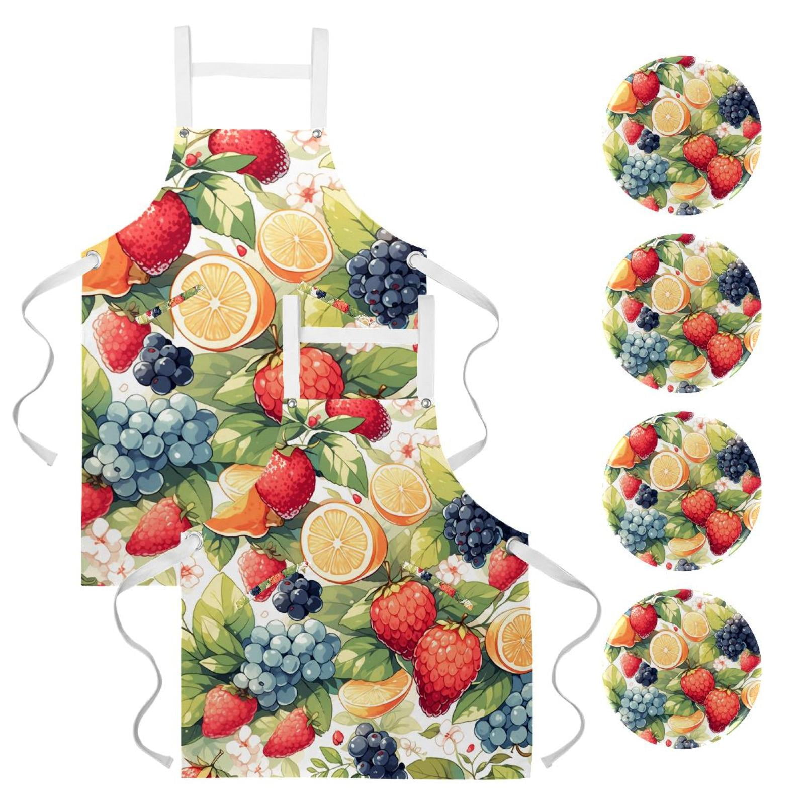 Aprons for Women Men Chef With Pockets - 2 Pack Fruit Party Adjustable ...