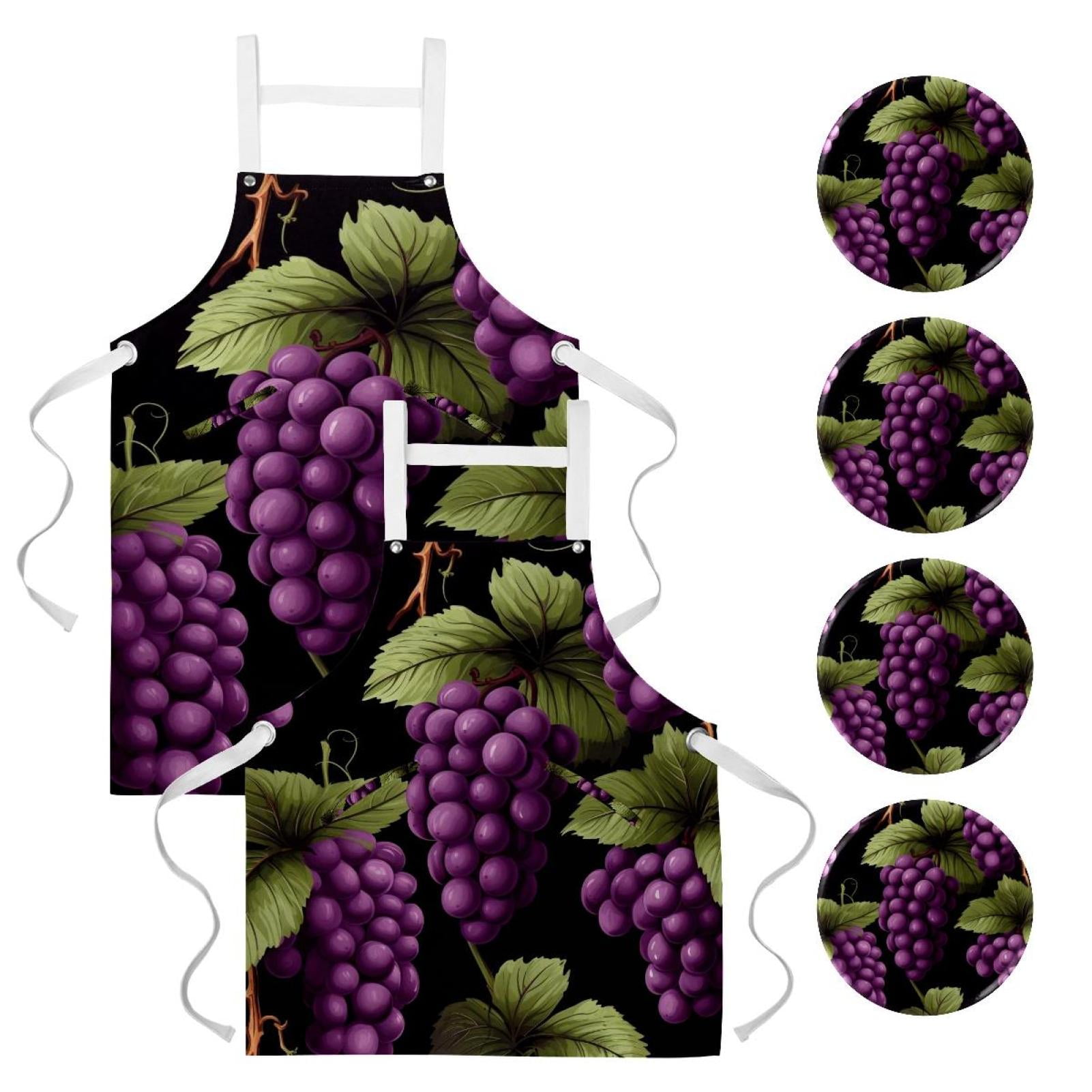 Aprons for Women Men Chef With Pockets - 2 Pack Grapes and Green Leaves ...