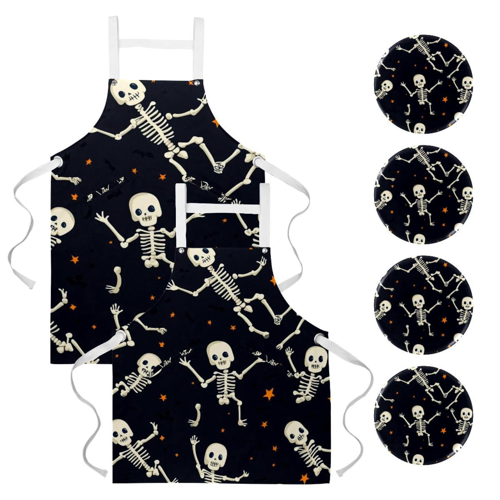 Aprons for Women Men Chef With Pockets - 2 Pack Halloween Skeleton ...