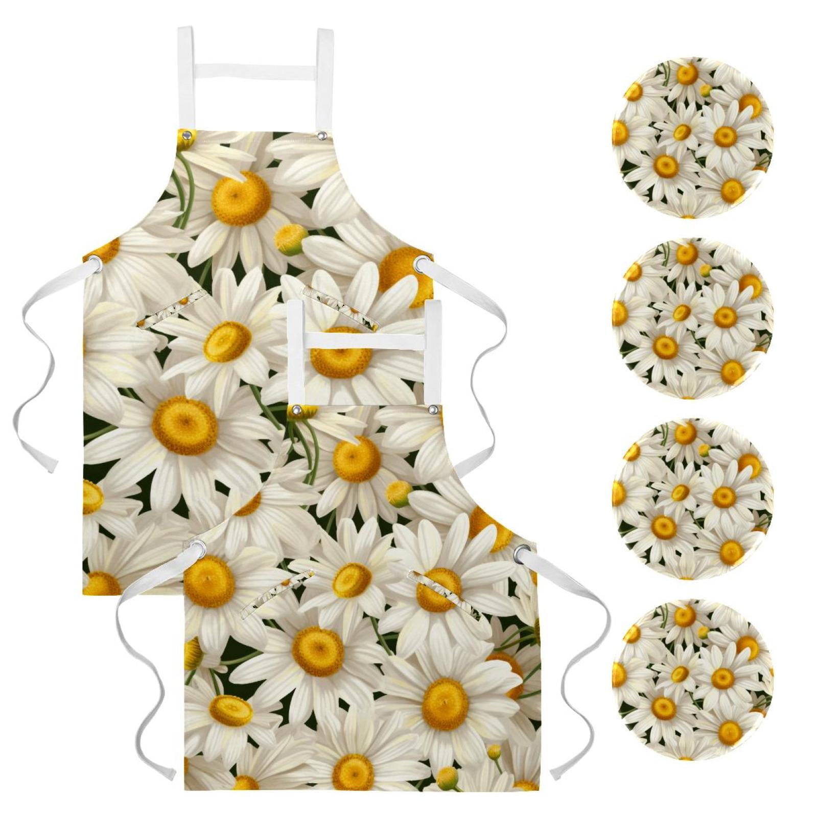 Aprons for Women Men Chef With Pockets - 2 Pack Jungle Daisy Adjustable Bib Apron, Kitchen ...