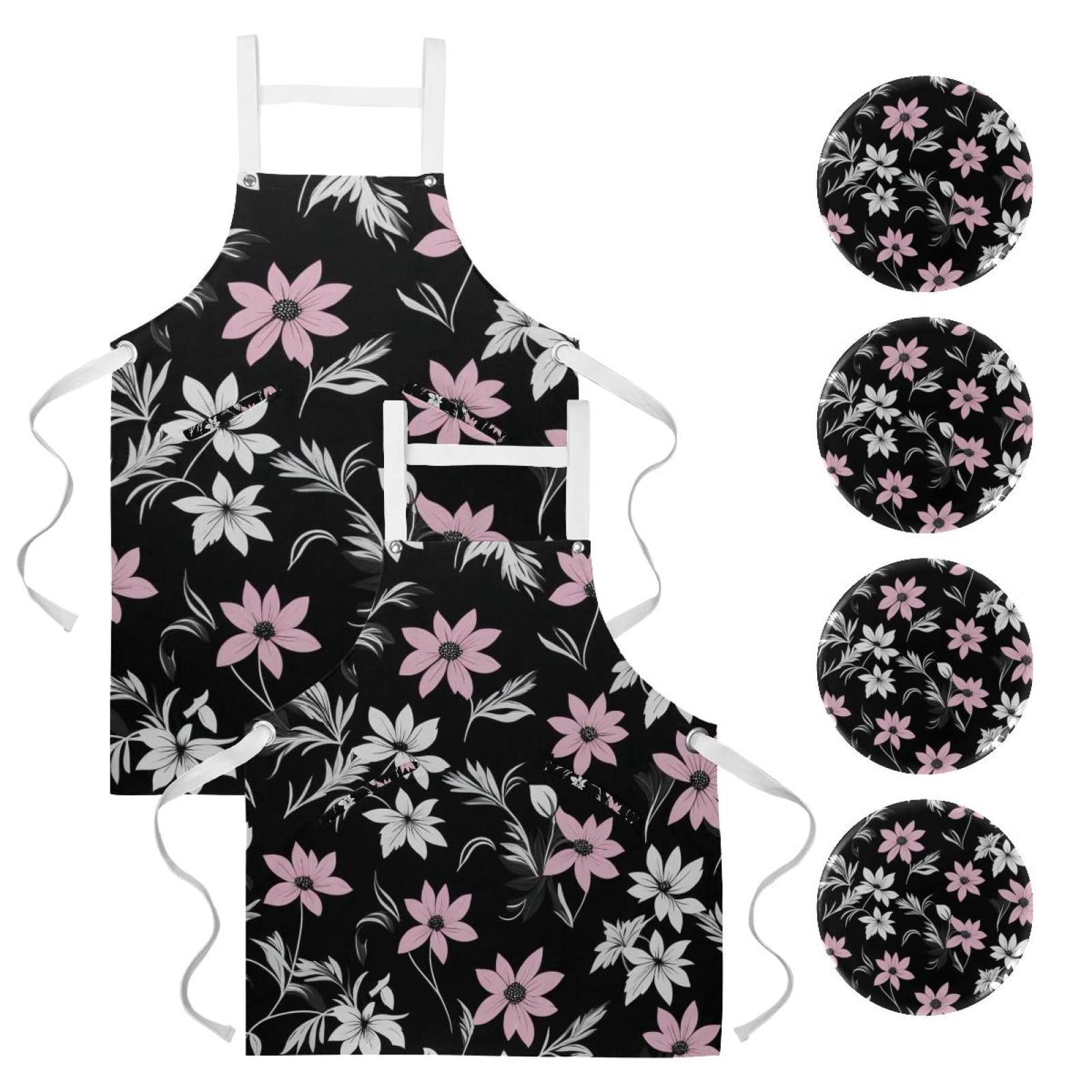 Aprons for Women Men Chef With Pockets - 2 Pack Leaf Art Adjustable Bib ...
