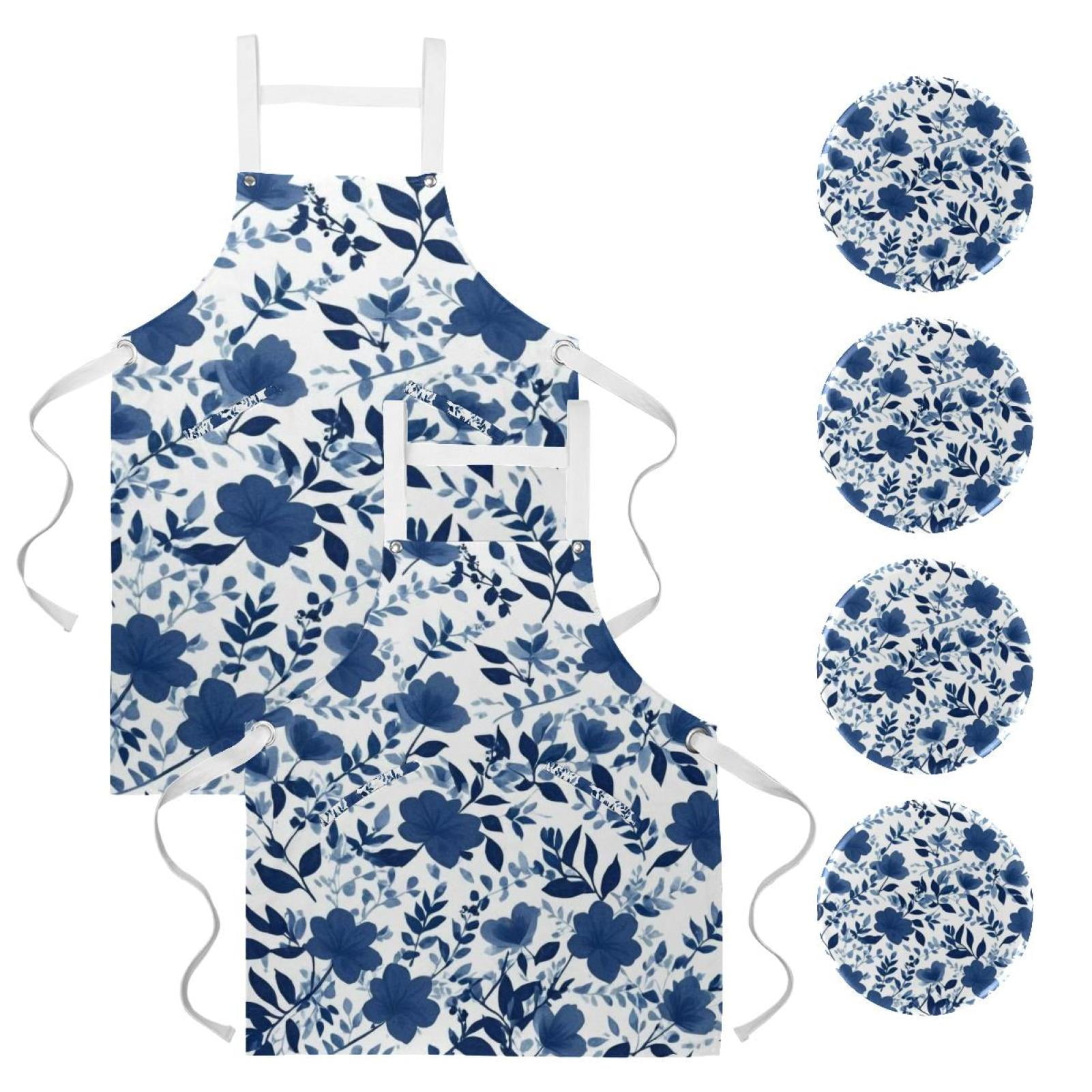 Aprons for Women Men Chef With Pockets - 2 Pack Leaf Art Adjustable Bib ...