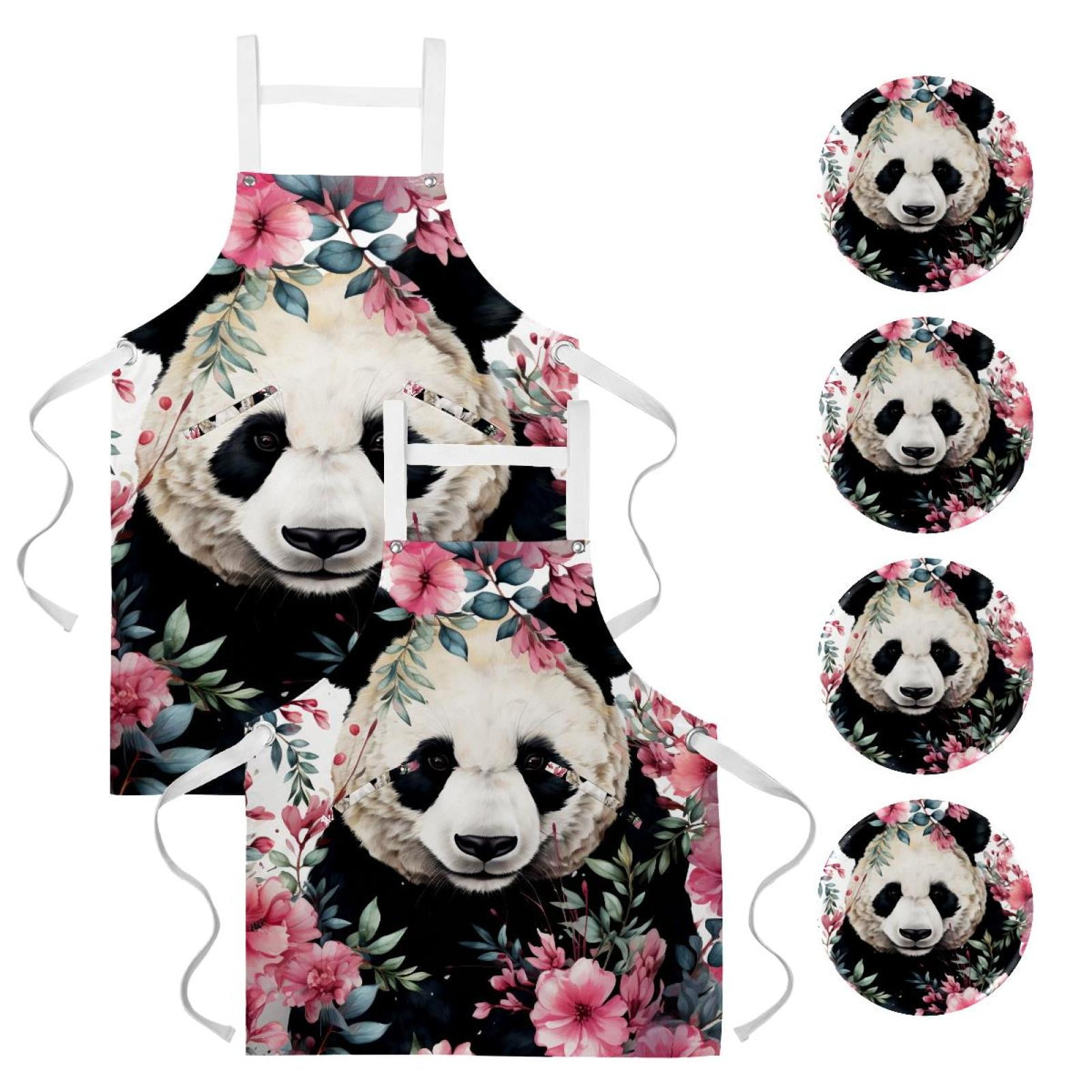 Aprons for Women Men Chef With Pockets - 2 Pack Lovely Panda Adjustable ...