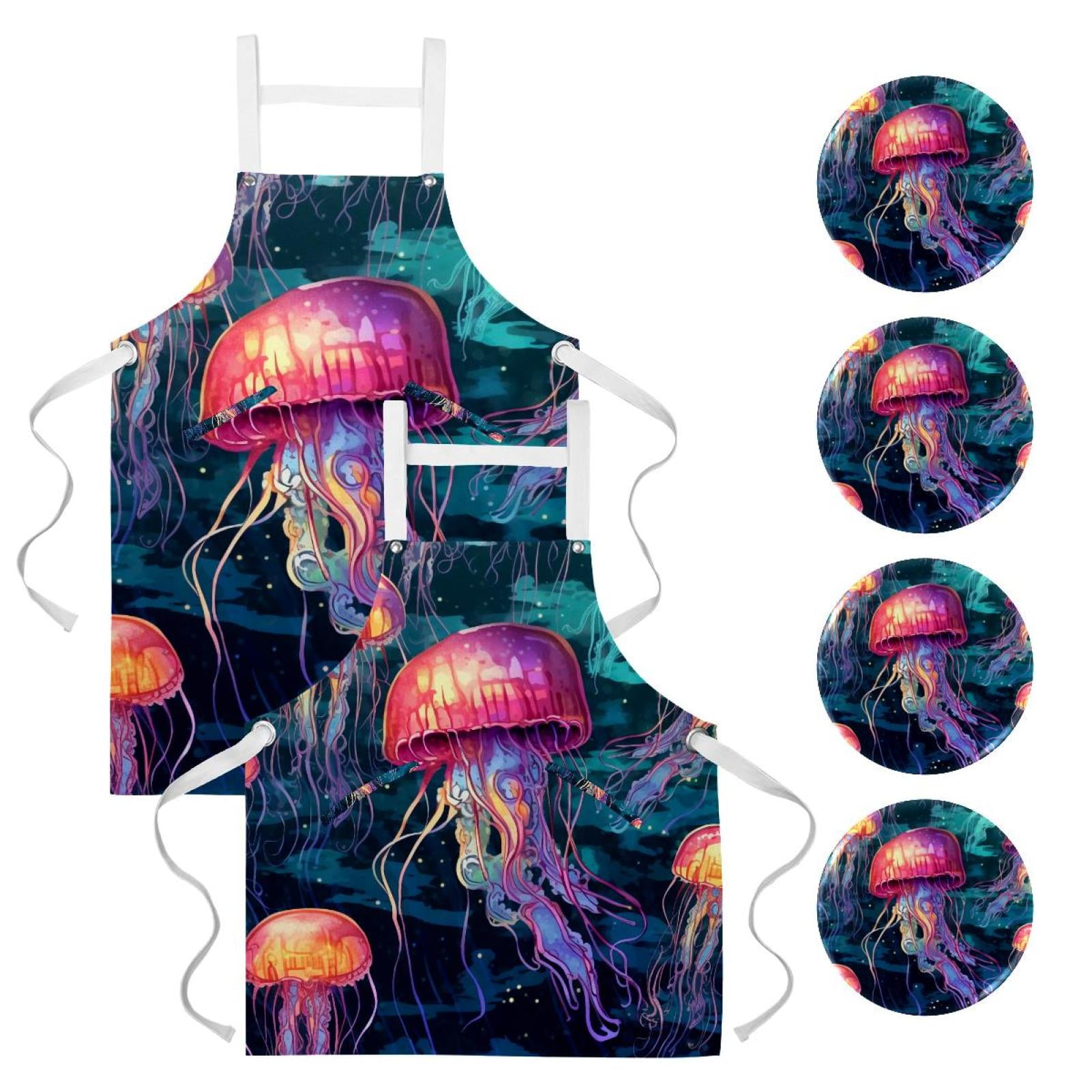 Aprons for Women Men Chef With Pockets - 2 Pack Marine Jellyfish ...