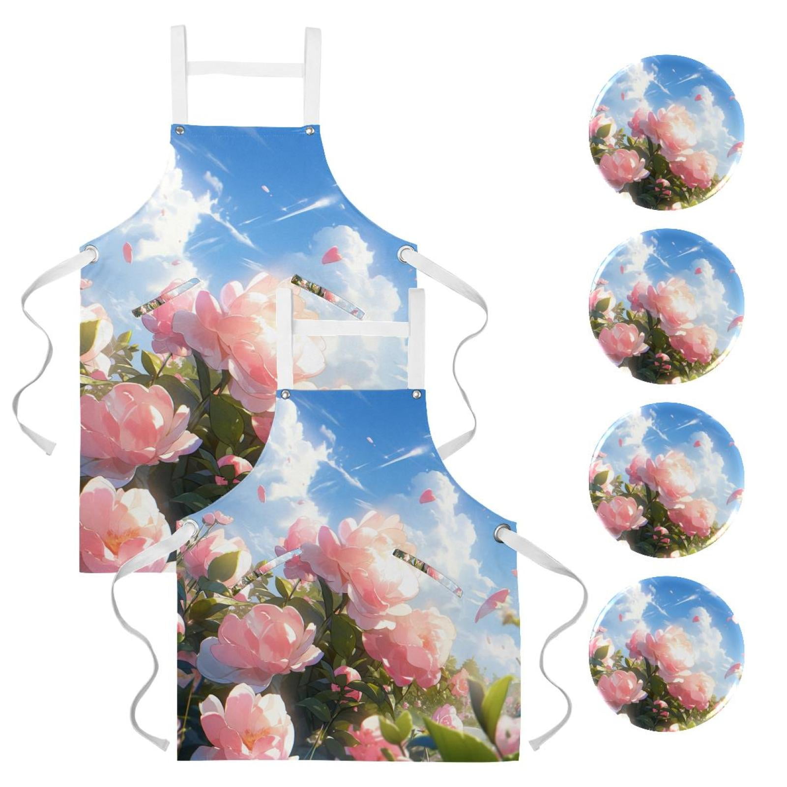 Aprons for Women Men Chef With Pockets - 2 Pack Peach Blossoms under ...