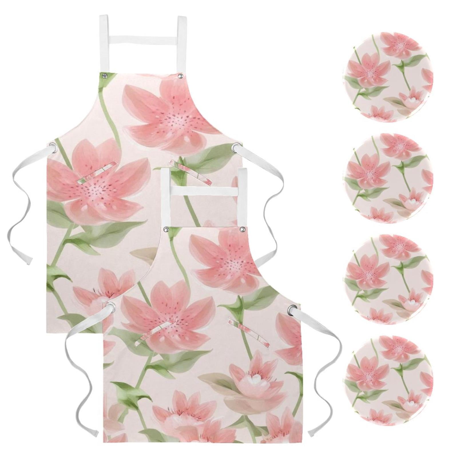 Aprons for Women Men Chef With Pockets - 2 Pack Pink Aesthetic Cherry ...