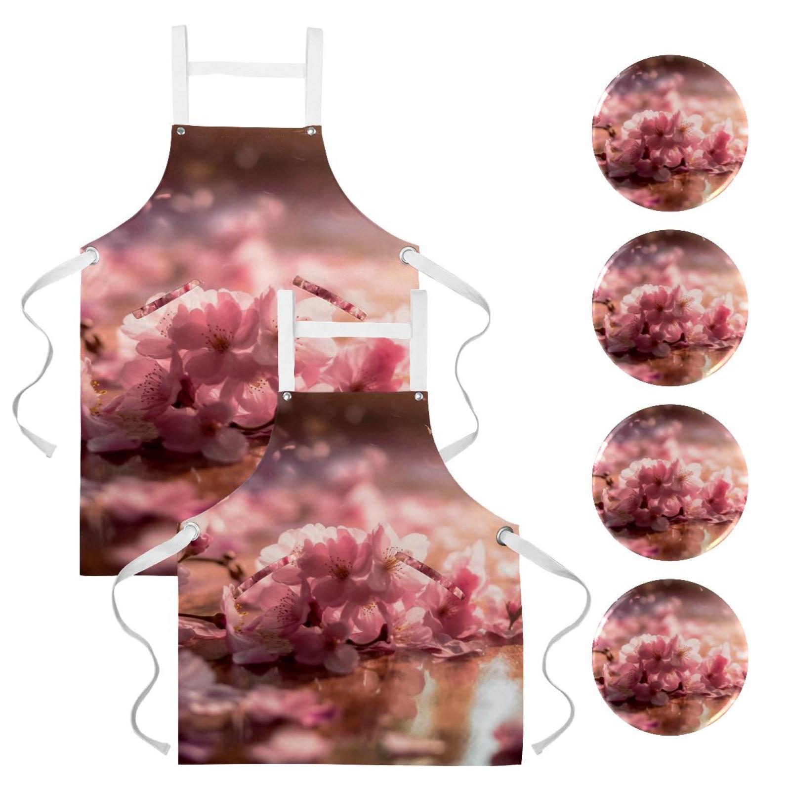 Aprons for Women Men Chef With Pockets - 2 Pack Pink Cherry Blossoms ...