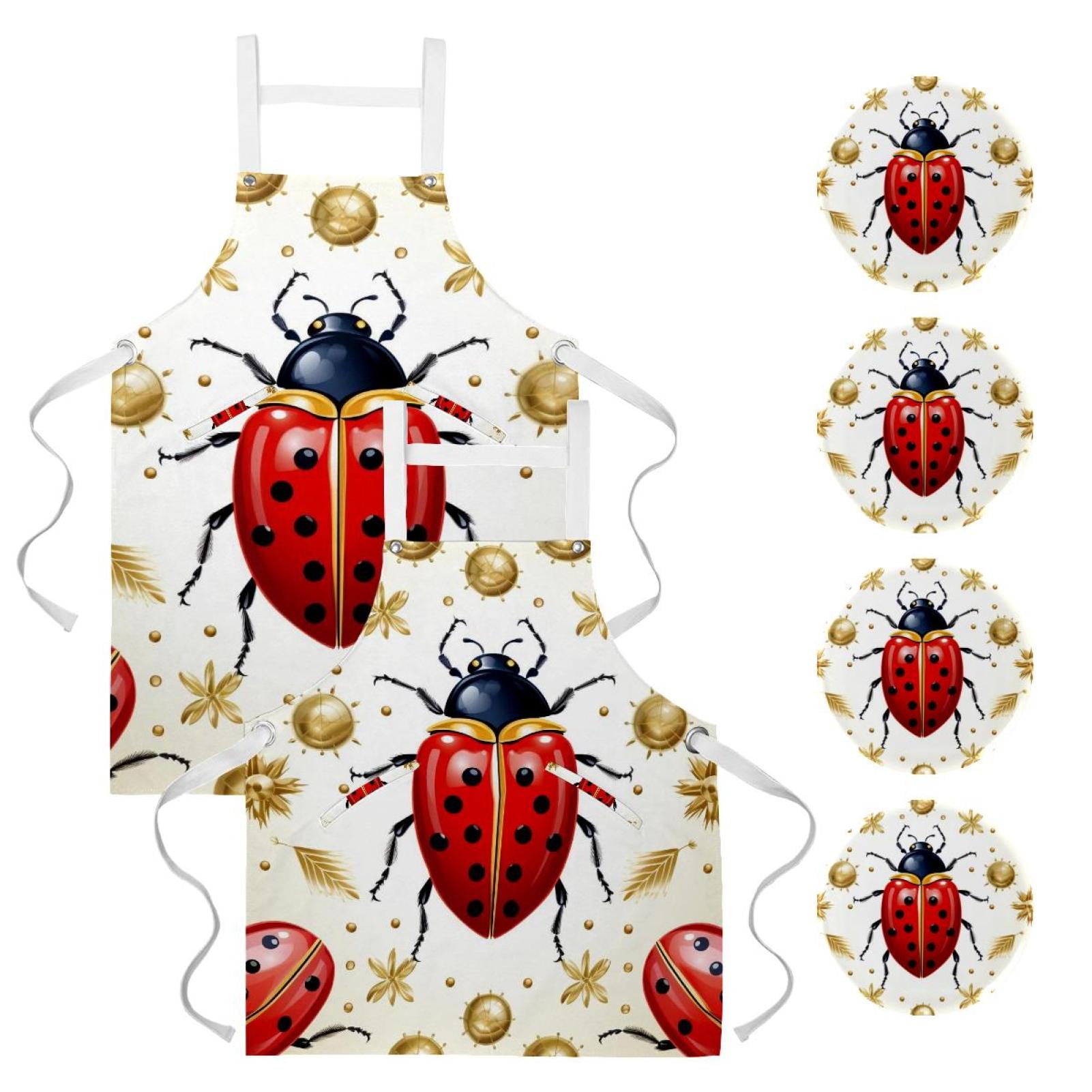 Aprons for Women Men Chef With Pockets - 2 Pack Red Seven Star Ladybug ...