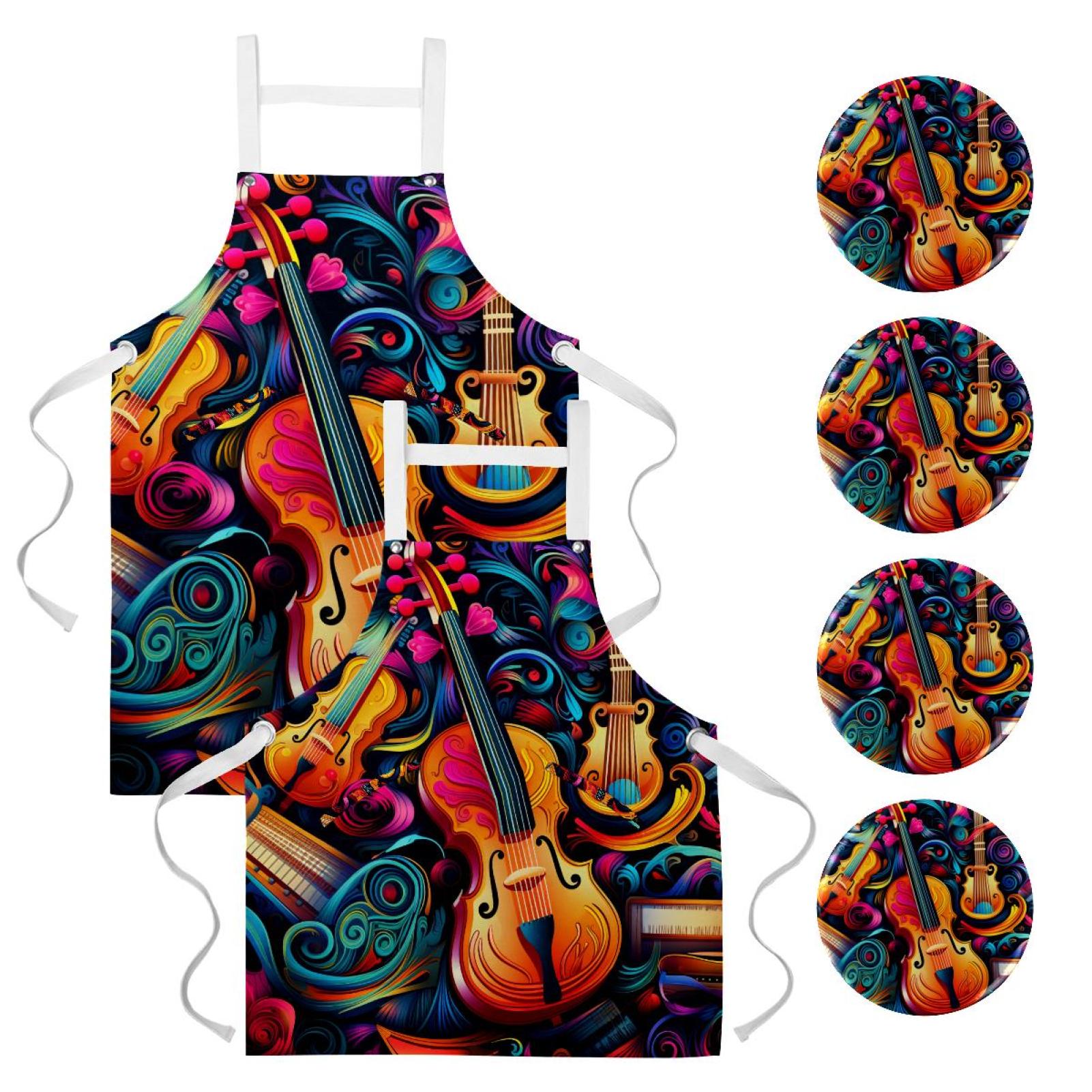 Aprons for Women Men Chef With Pockets - 2 Pack Retro Instruments ...