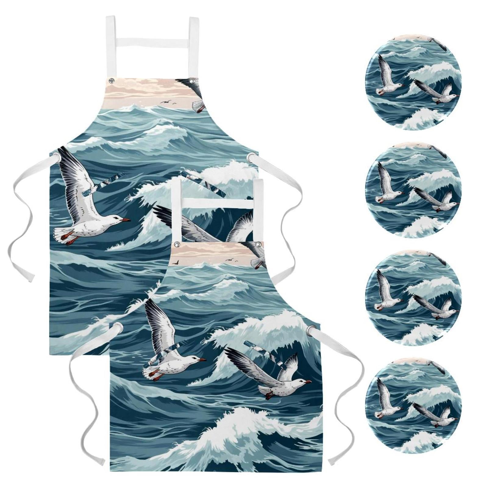 Aprons for Women Men Chef With Pockets - 2 Pack the Sea and Seagulls ...