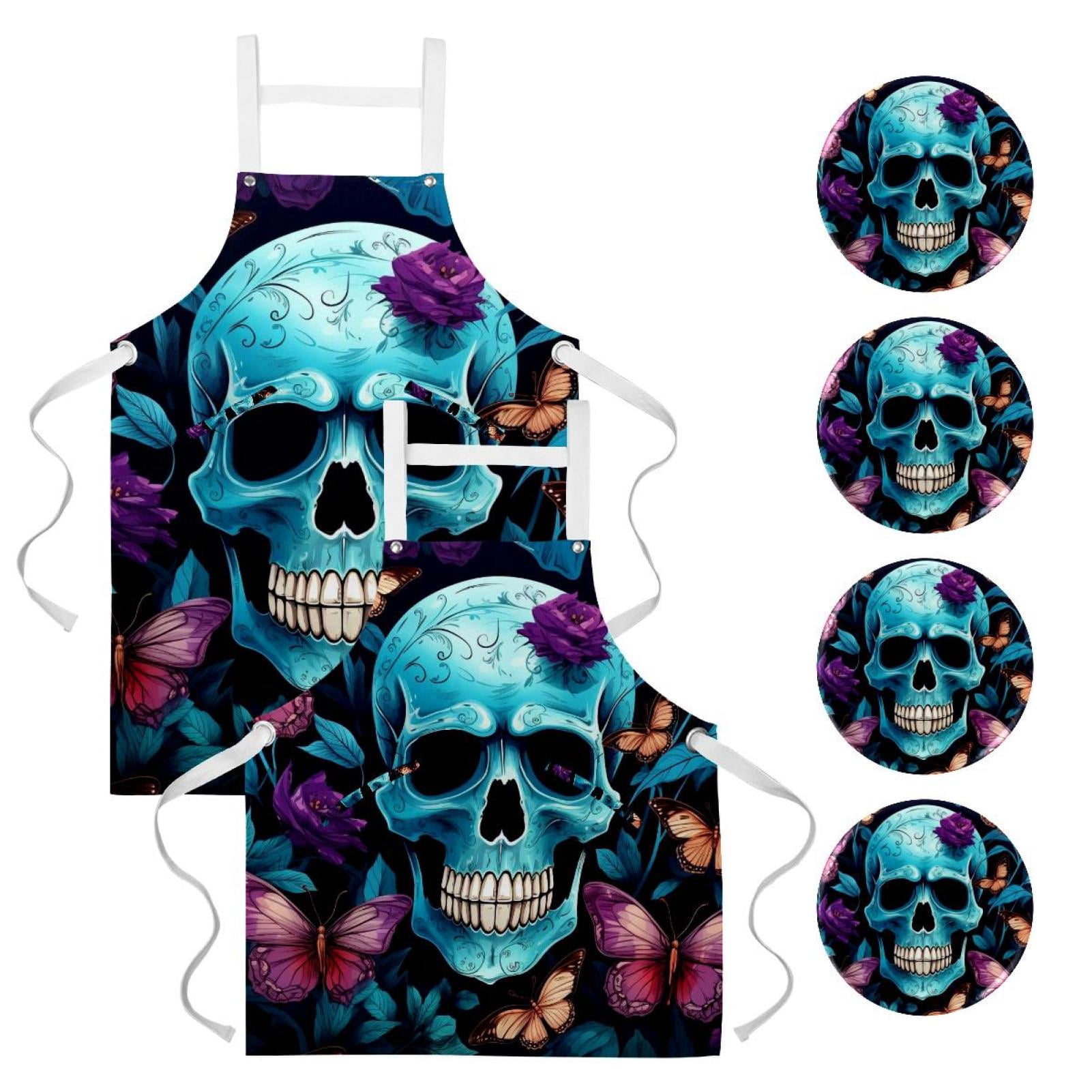Aprons for Women Men Chef With Pockets - 2 Pack Skeleton Colored ...