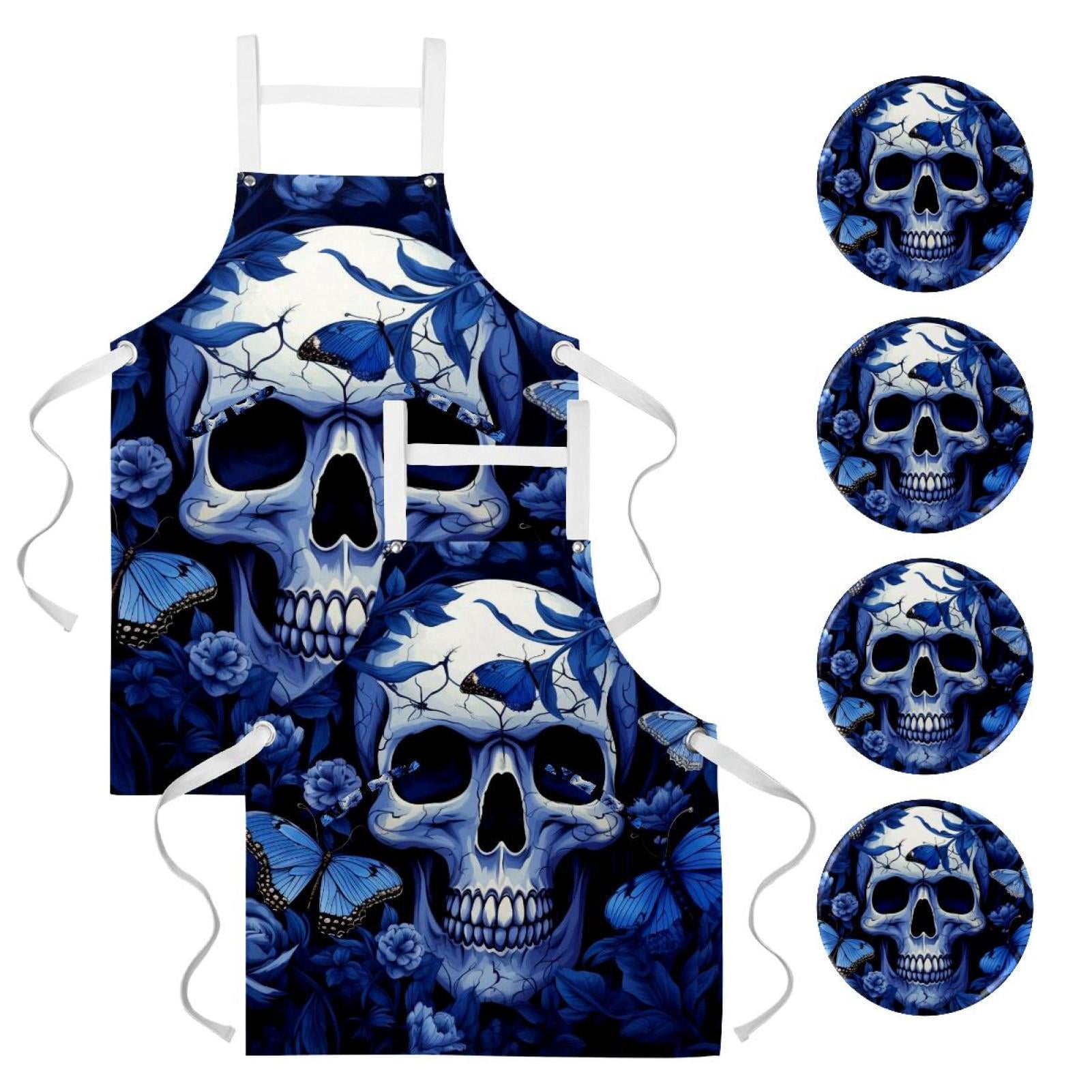 Aprons for Women Men Chef With Pockets - 2 Pack Skull and Butterfly ...