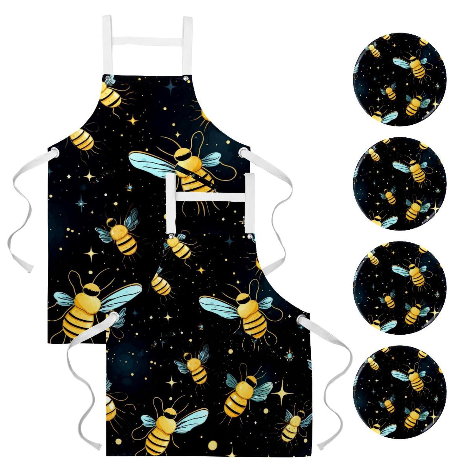 Aprons for Women Men Chef With Pockets - 2 Pack Starry Bees Pattern ...