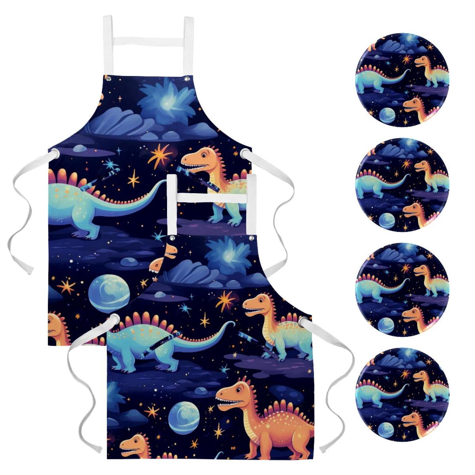 Aprons for Women Men Chef With Pockets - 2 Pack Starry Dinosaur ...