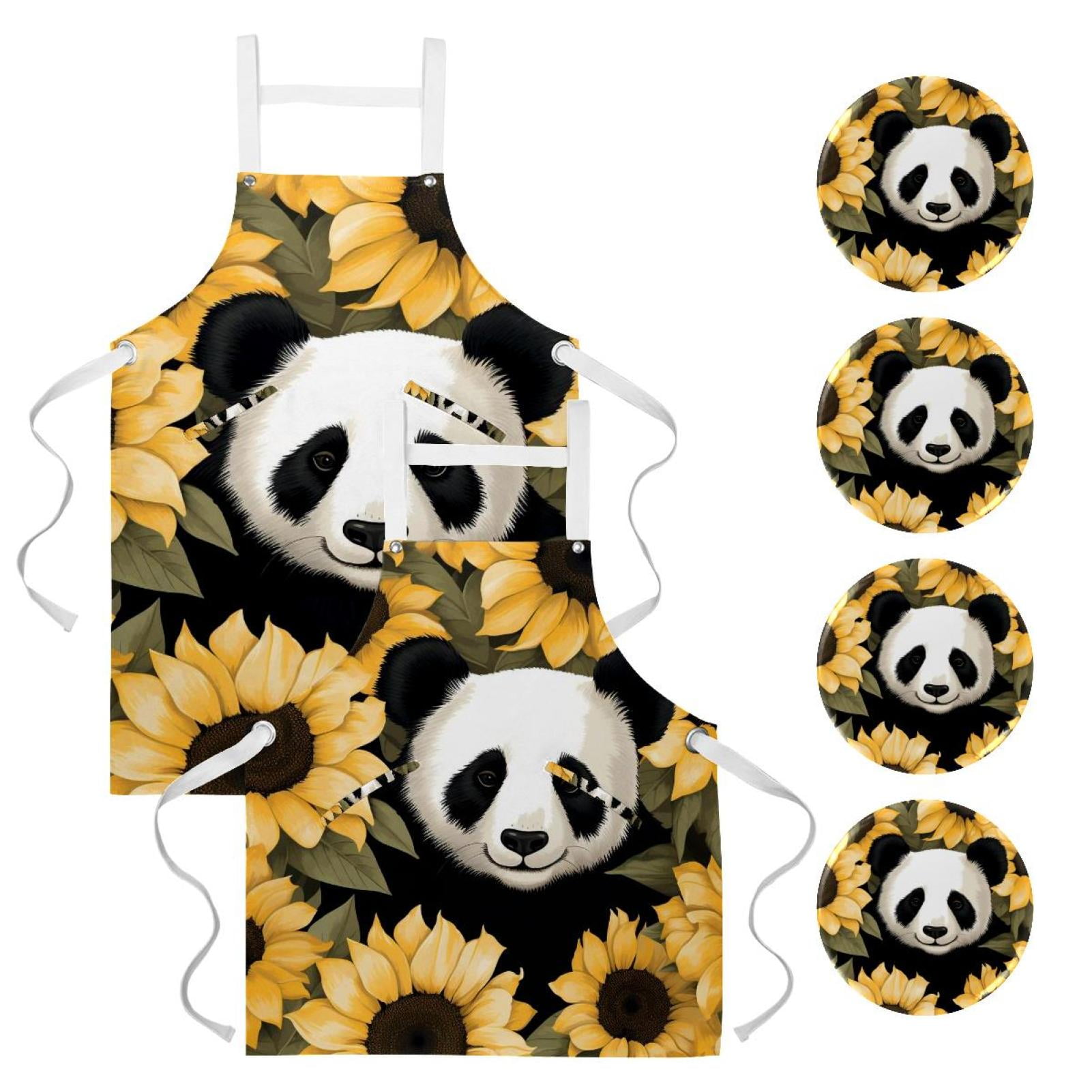 Aprons for Women Men Chef With Pockets - 2 Pack Sunflower Panda ...