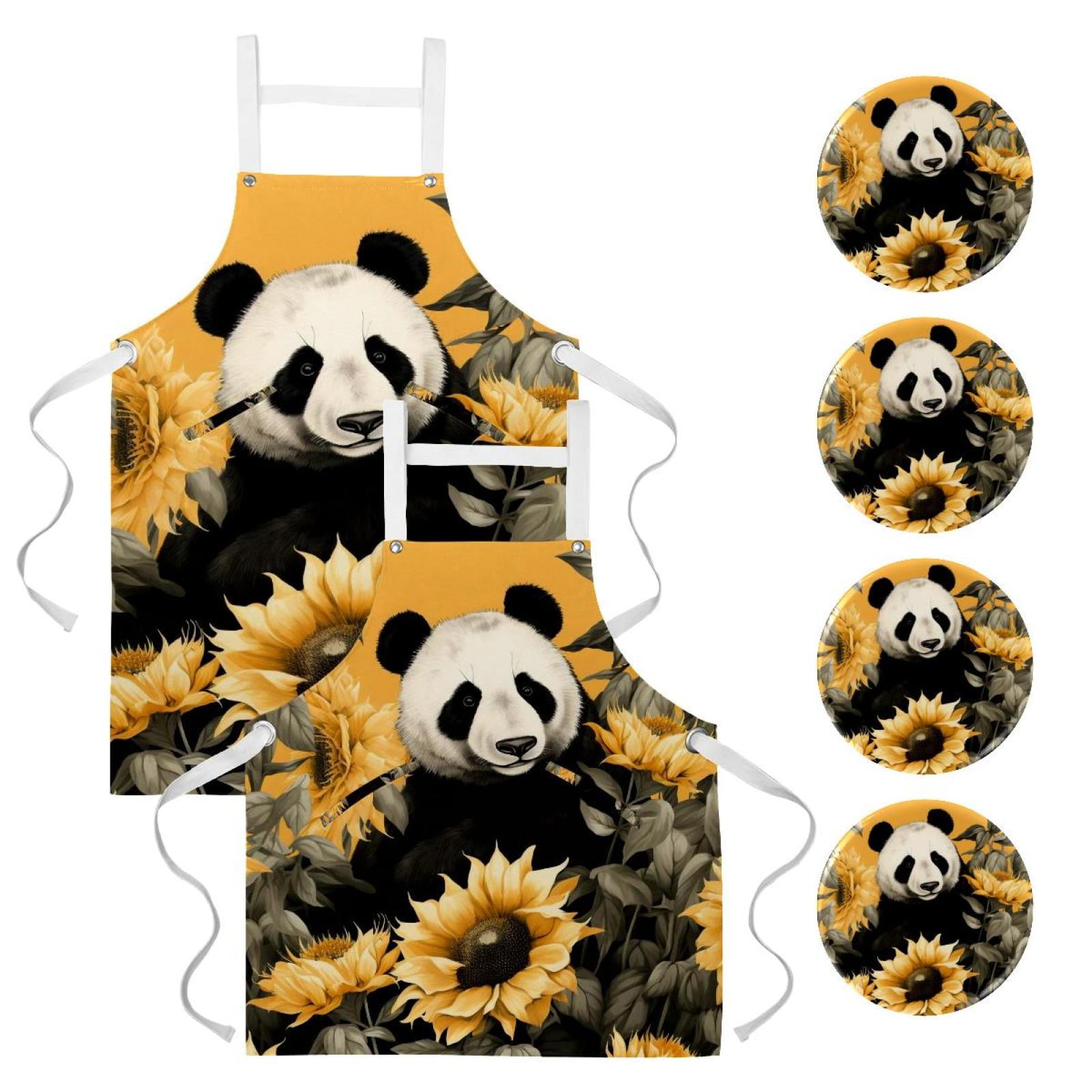 Aprons for Women Men Chef With Pockets - 2 Pack Sunflower Panda ...