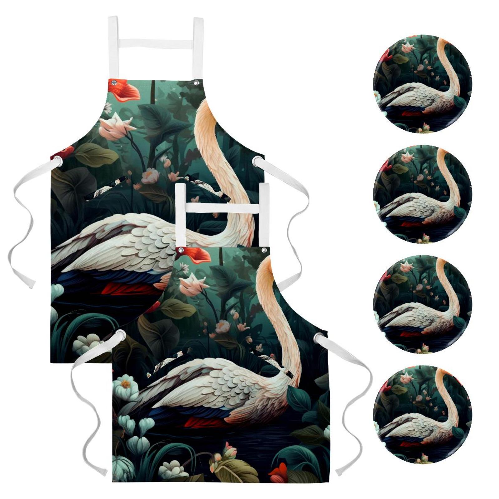 Aprons for Women Men Chef With Pockets - 2 Pack Swans and Flowers ...