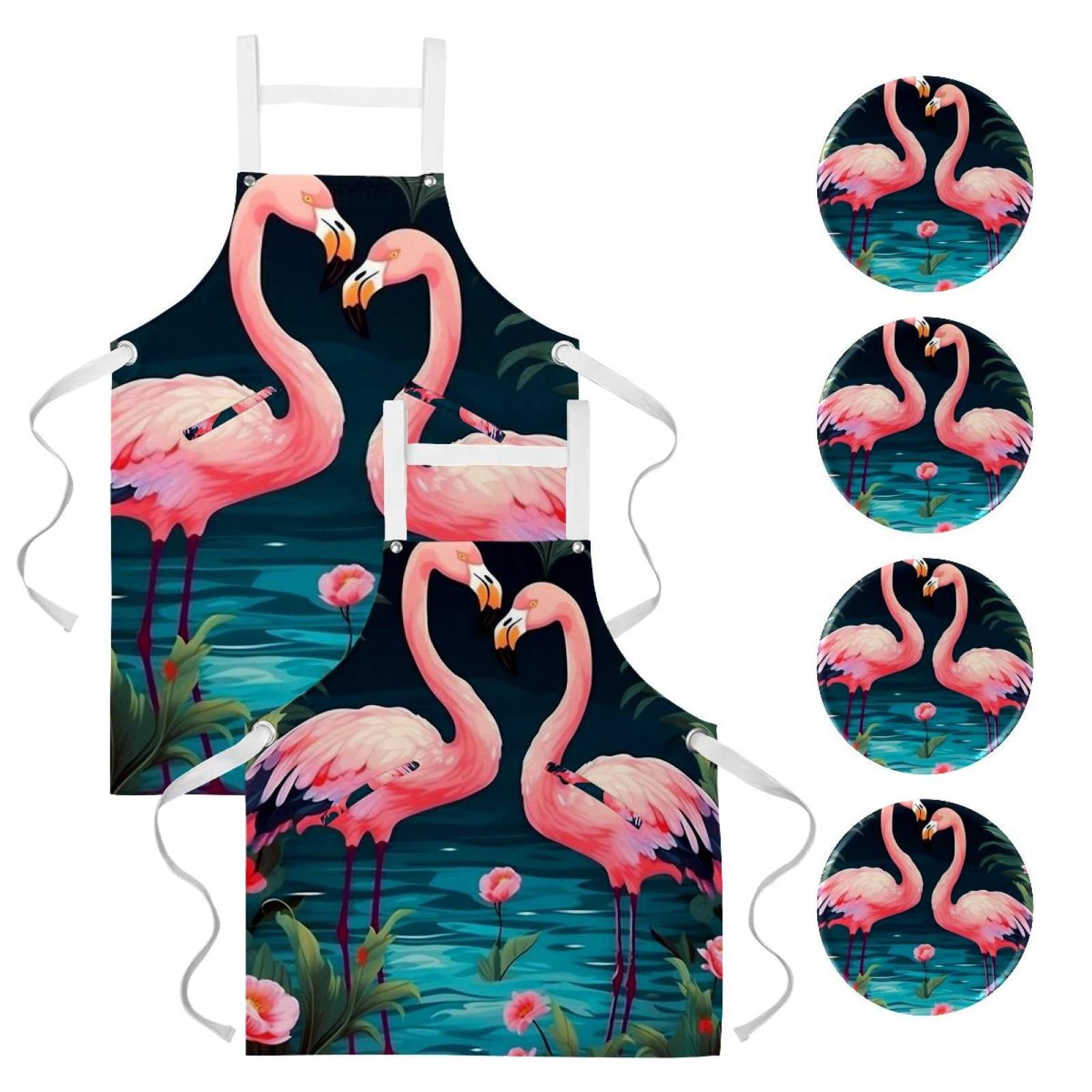 Aprons for Women Men Chef With Pockets - 2 Pack Tropical Jungle Flamingo Adjustable Bib Apron ...
