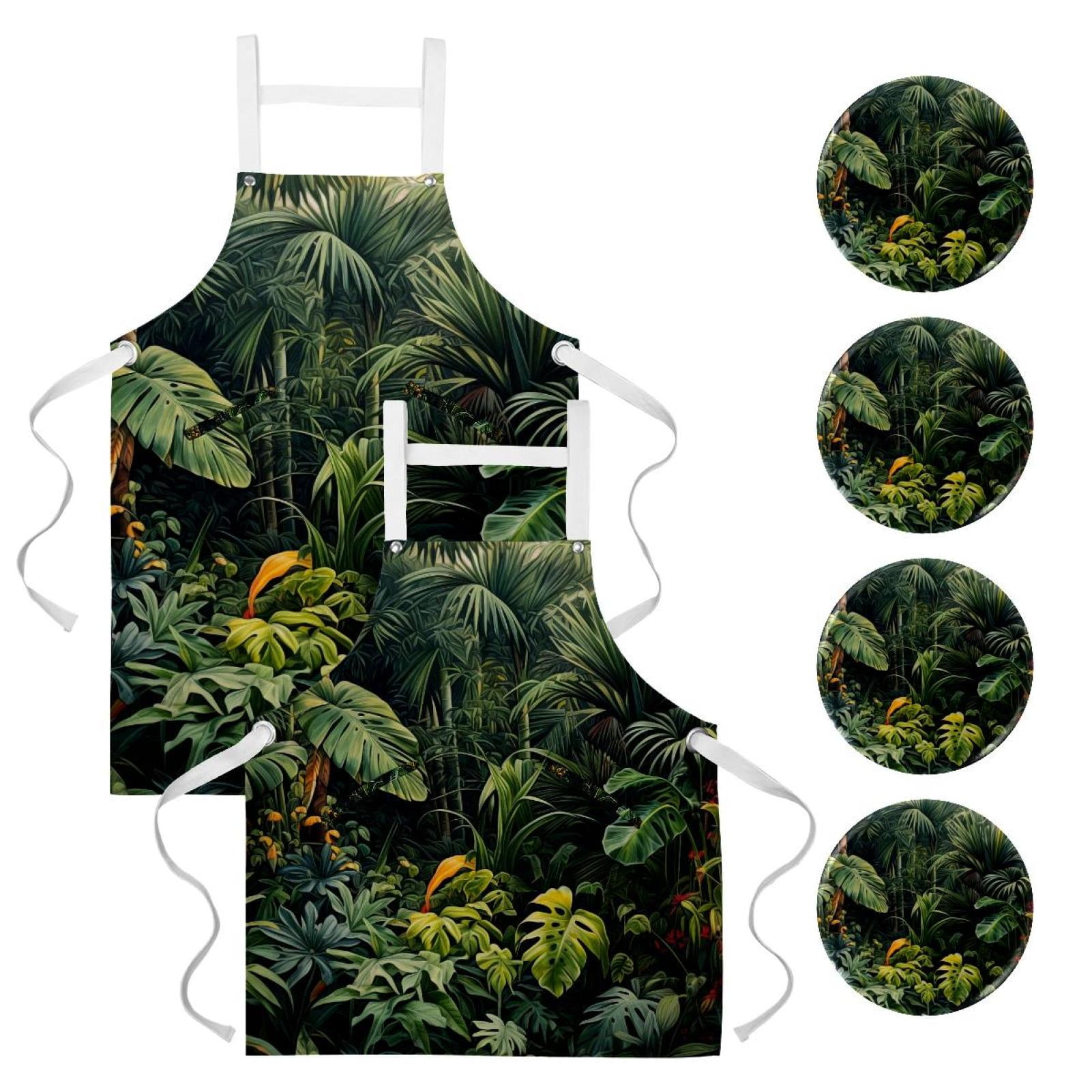 Aprons for Women Men Chef With Pockets - 2 Pack Tropical Jungle Plants ...