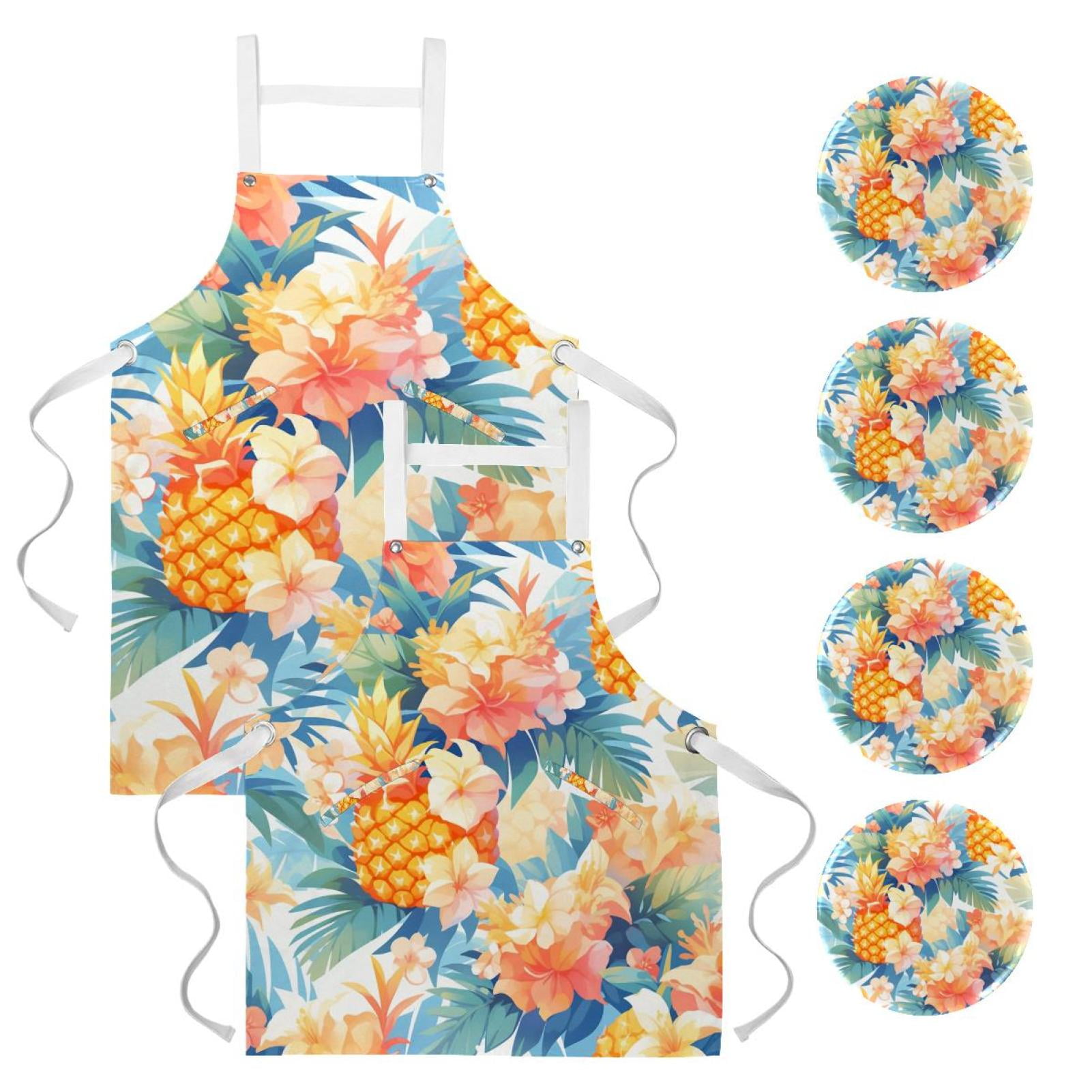 Aprons for Women Men Chef With Pockets - 2 Pack Tropical Pineapple ...